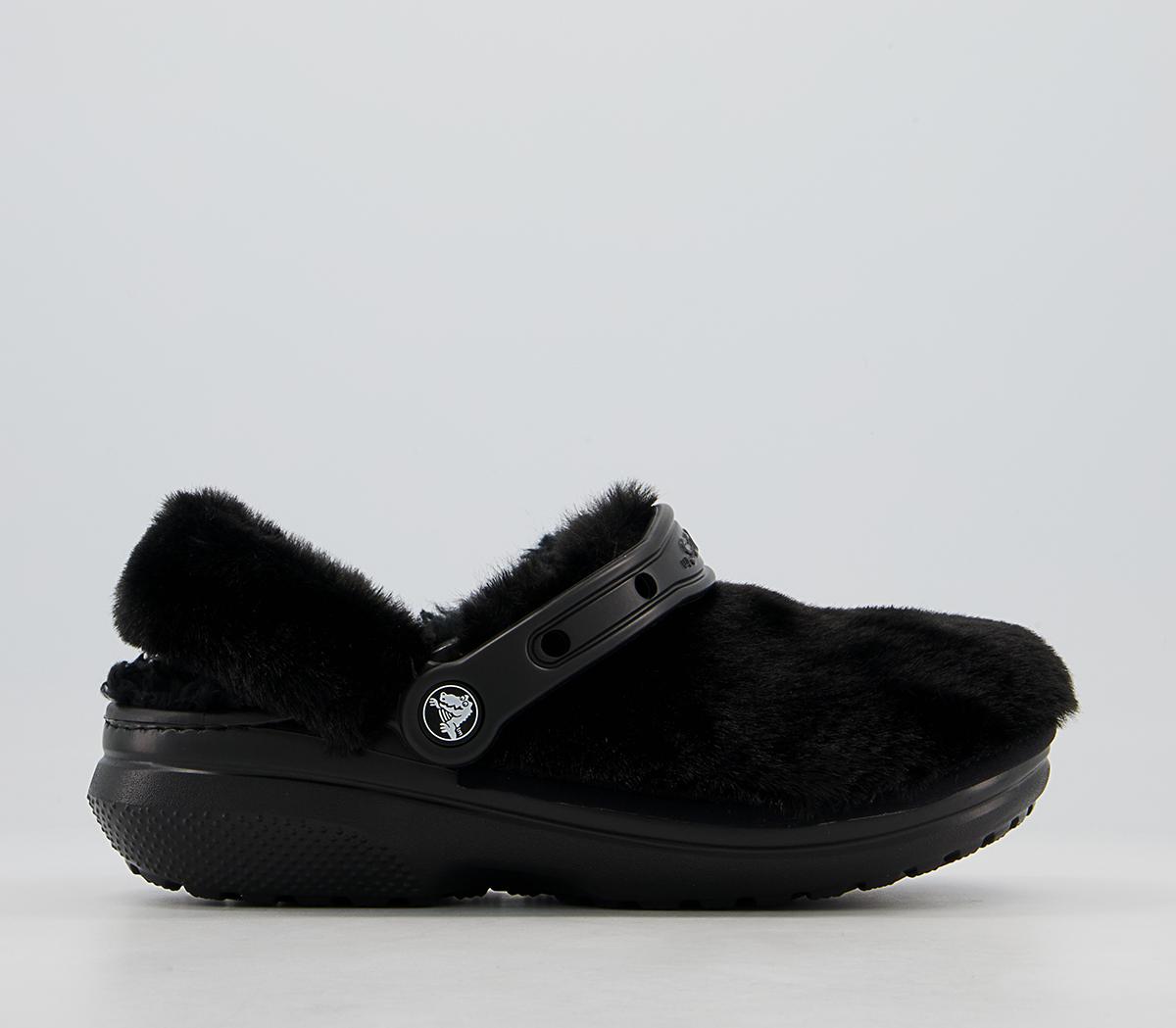 Crocs Classic Lined Cozy Fluff Clogs Black - Flat Shoes for Women