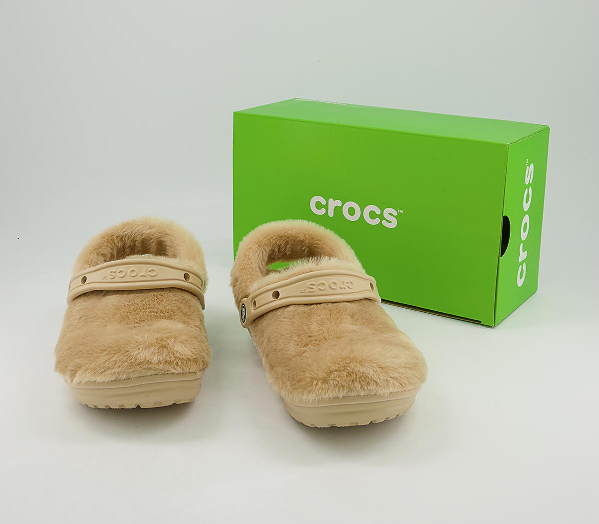 Crocs Classic Lined Cozy Fluff Clogs Chai - Closed Toe Sandals
