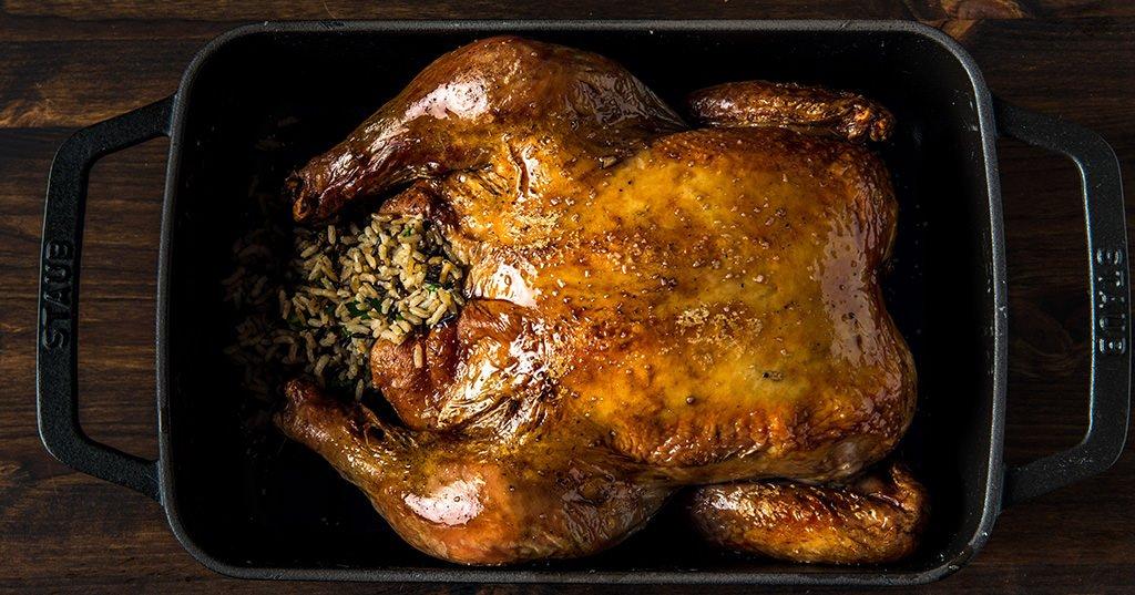 Roasted Chicken with Wild Rice & Mushrooms Recipe - Traeger