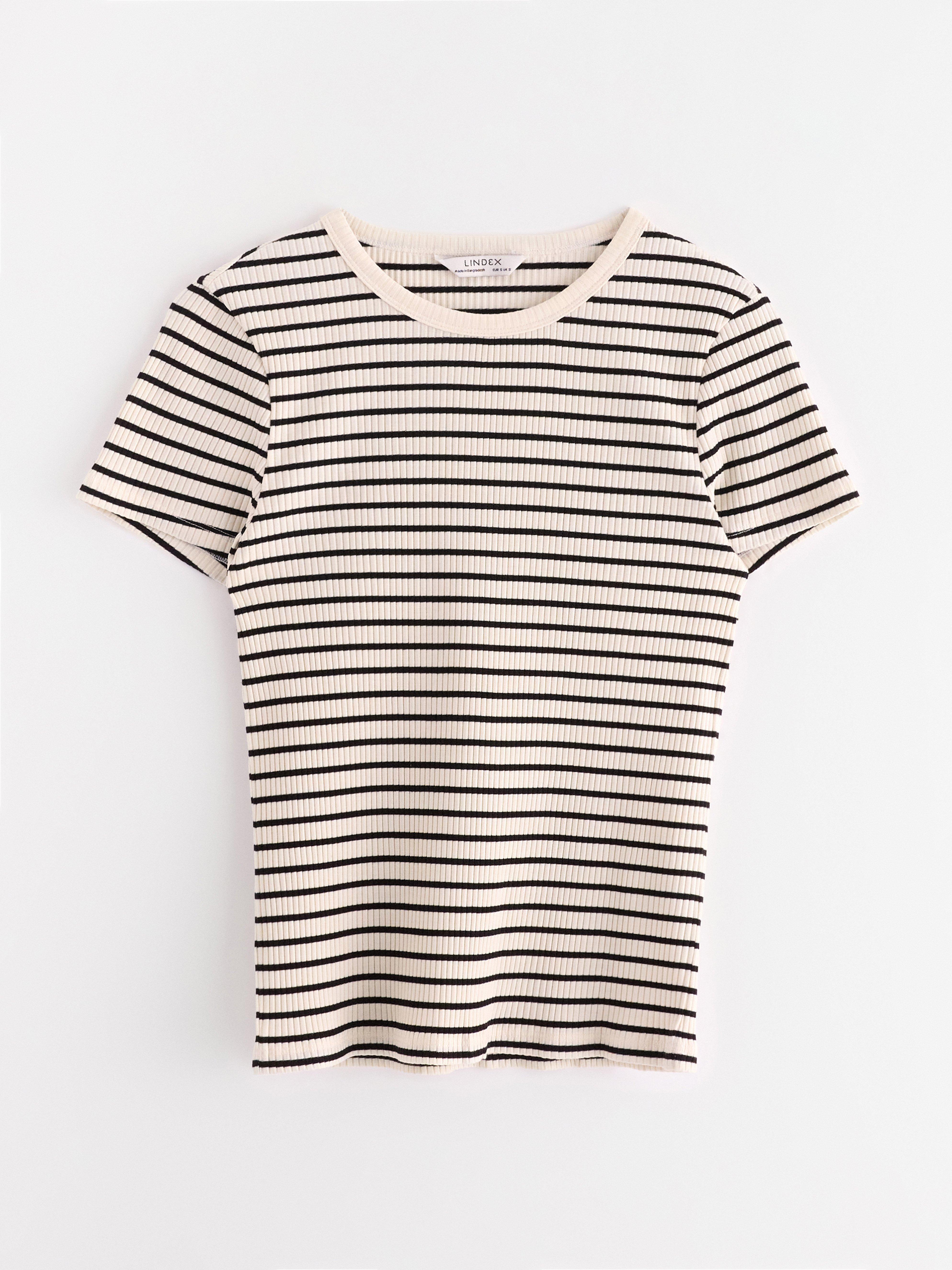 Ribbet topp med korte ermer | Lindex