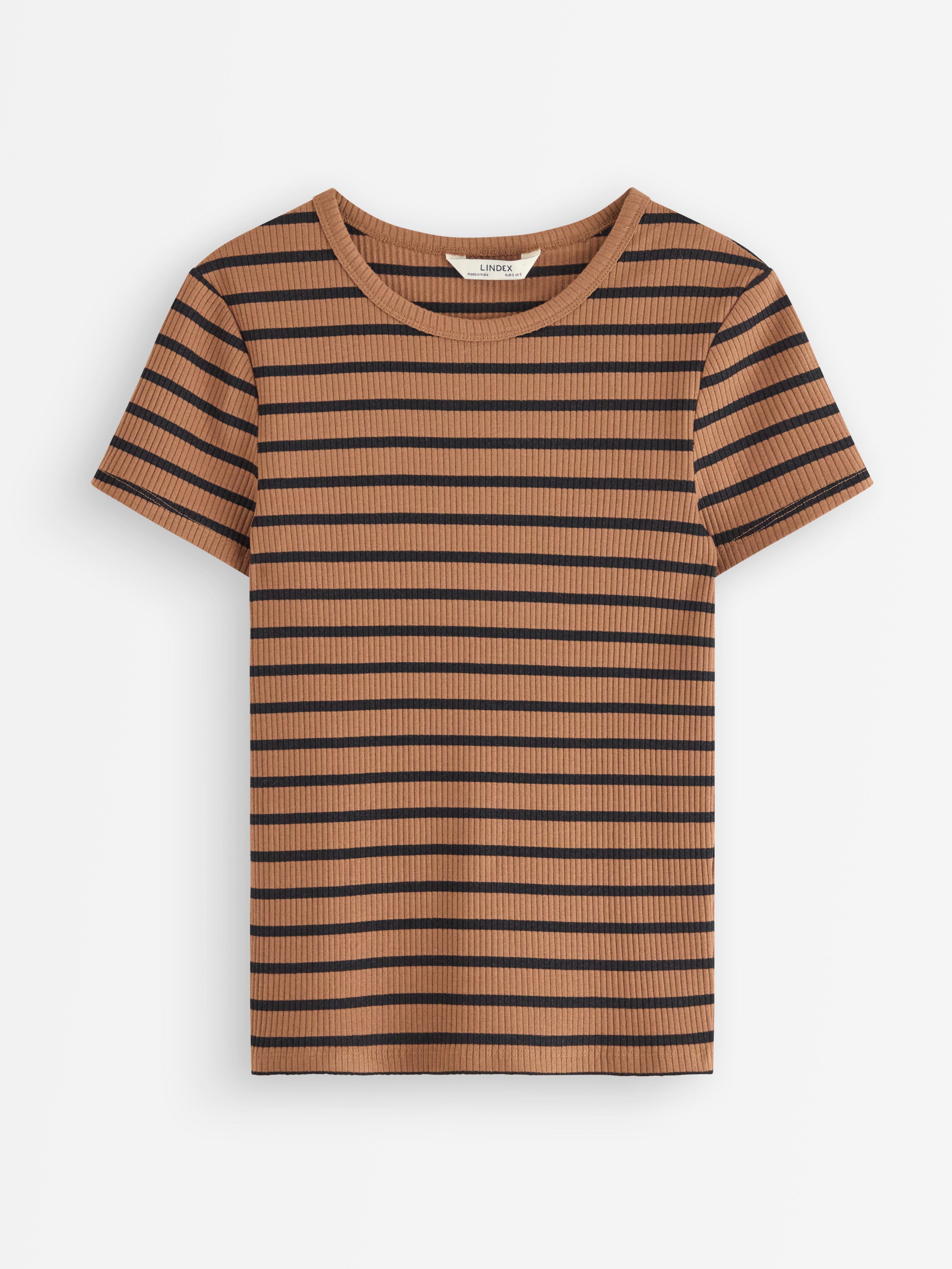 Ribbet topp med korte ermer | Lindex