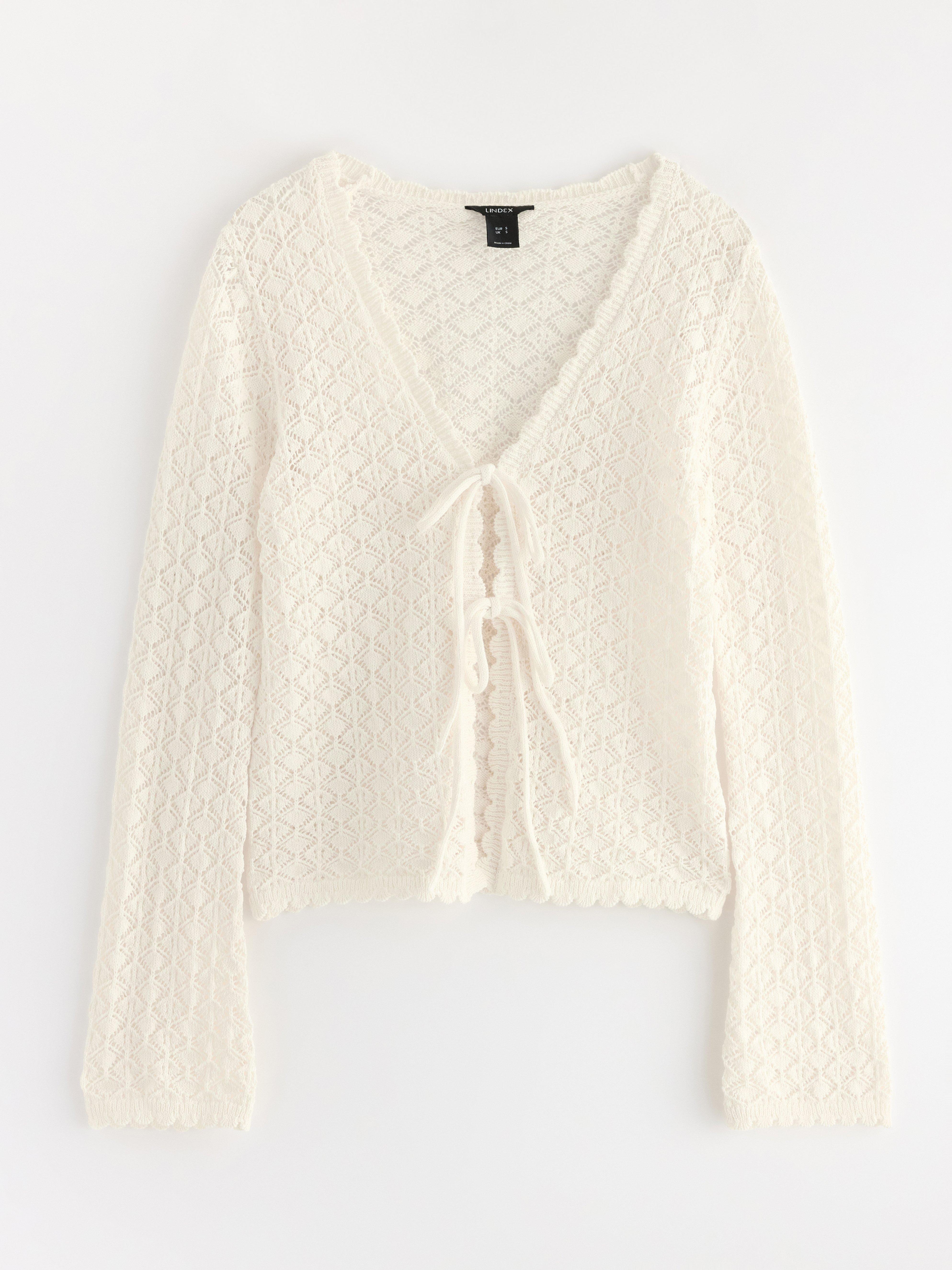 Pattern-knit cardigan with tie bands | Lindex