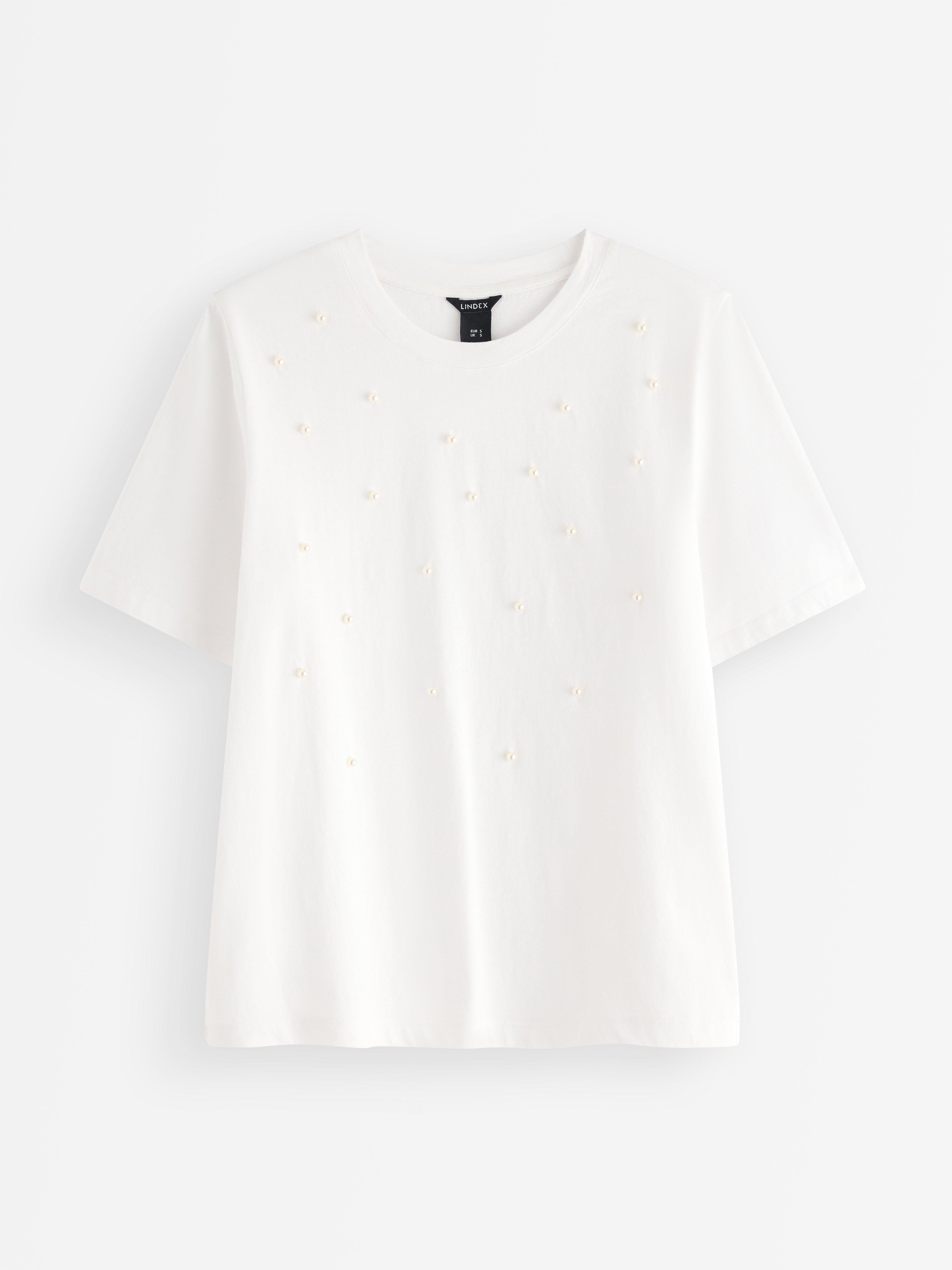 T-shirt with pearls | Lindex