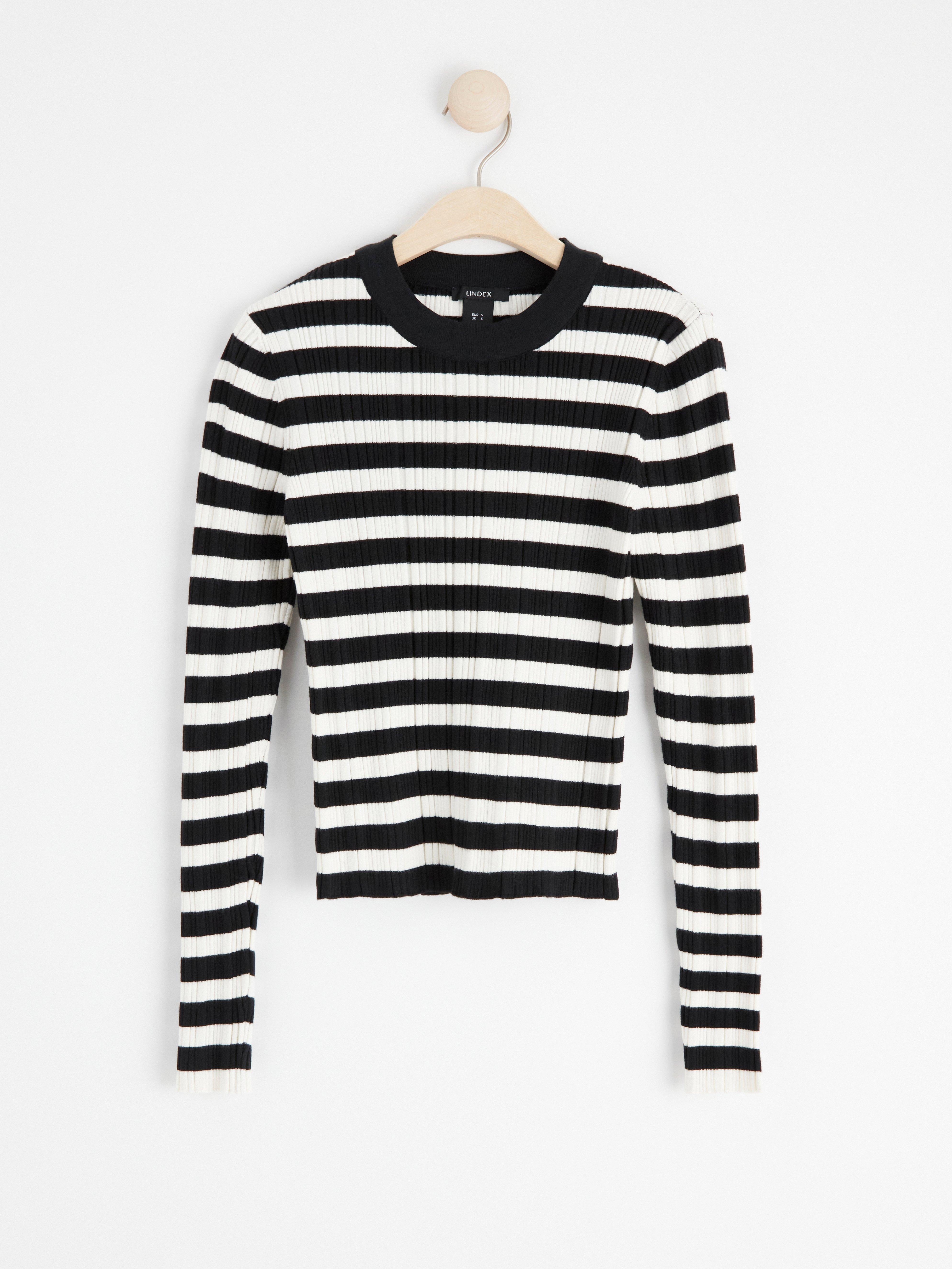 Randig ribbstickad topp | Lindex