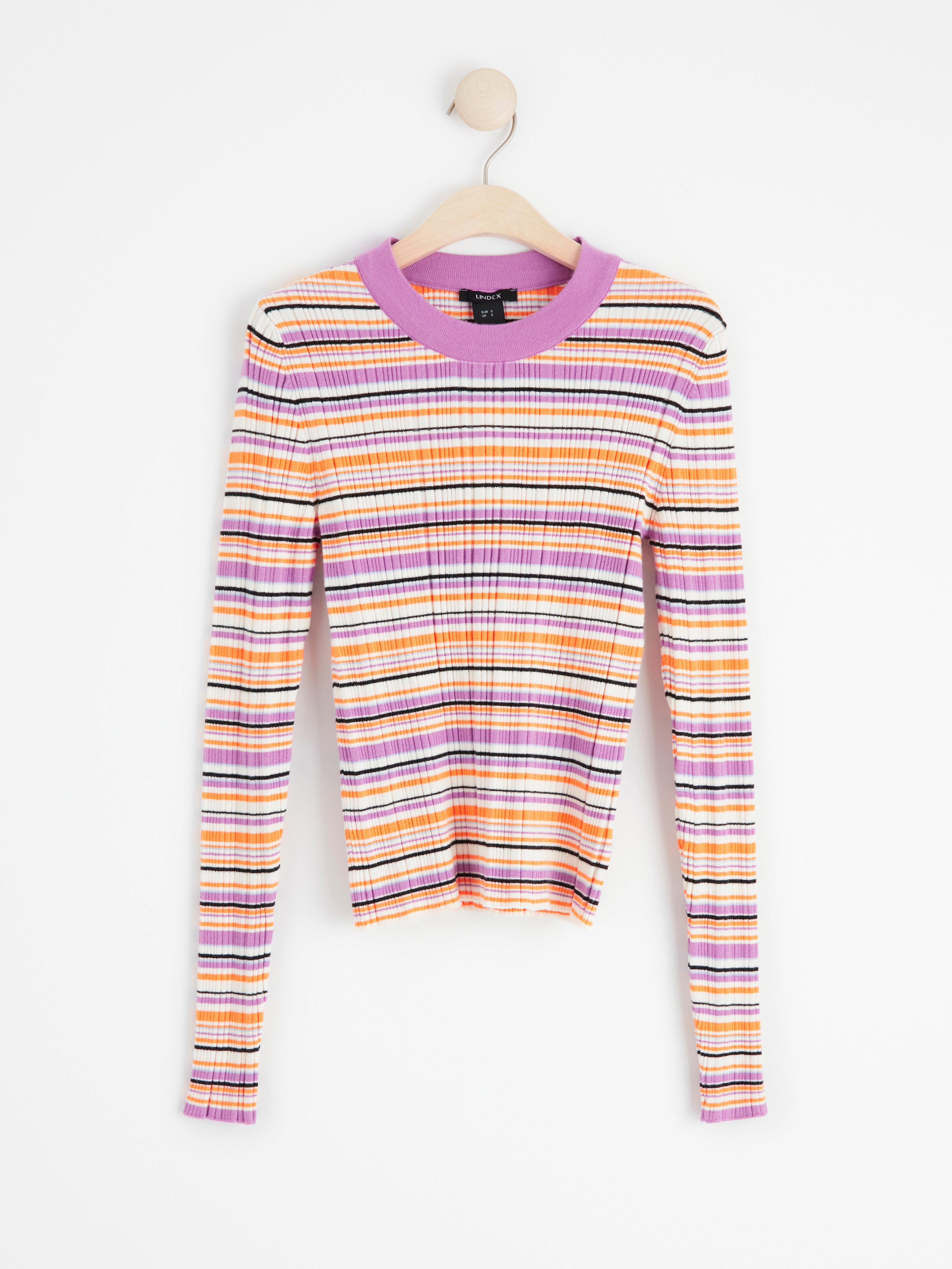 Randig ribbstickad topp | Lindex