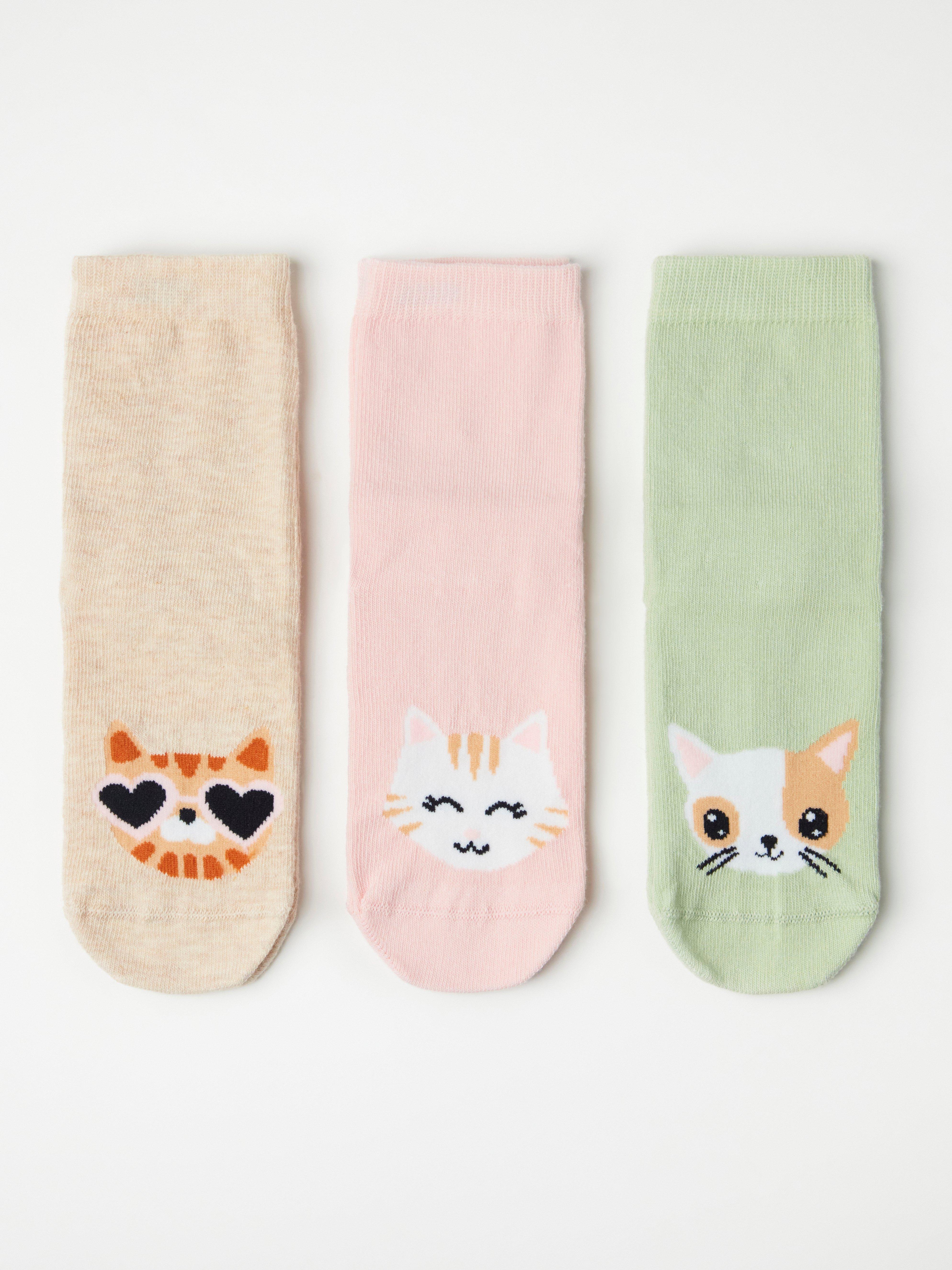 3-pack strumpor med katter och antislip | Lindex