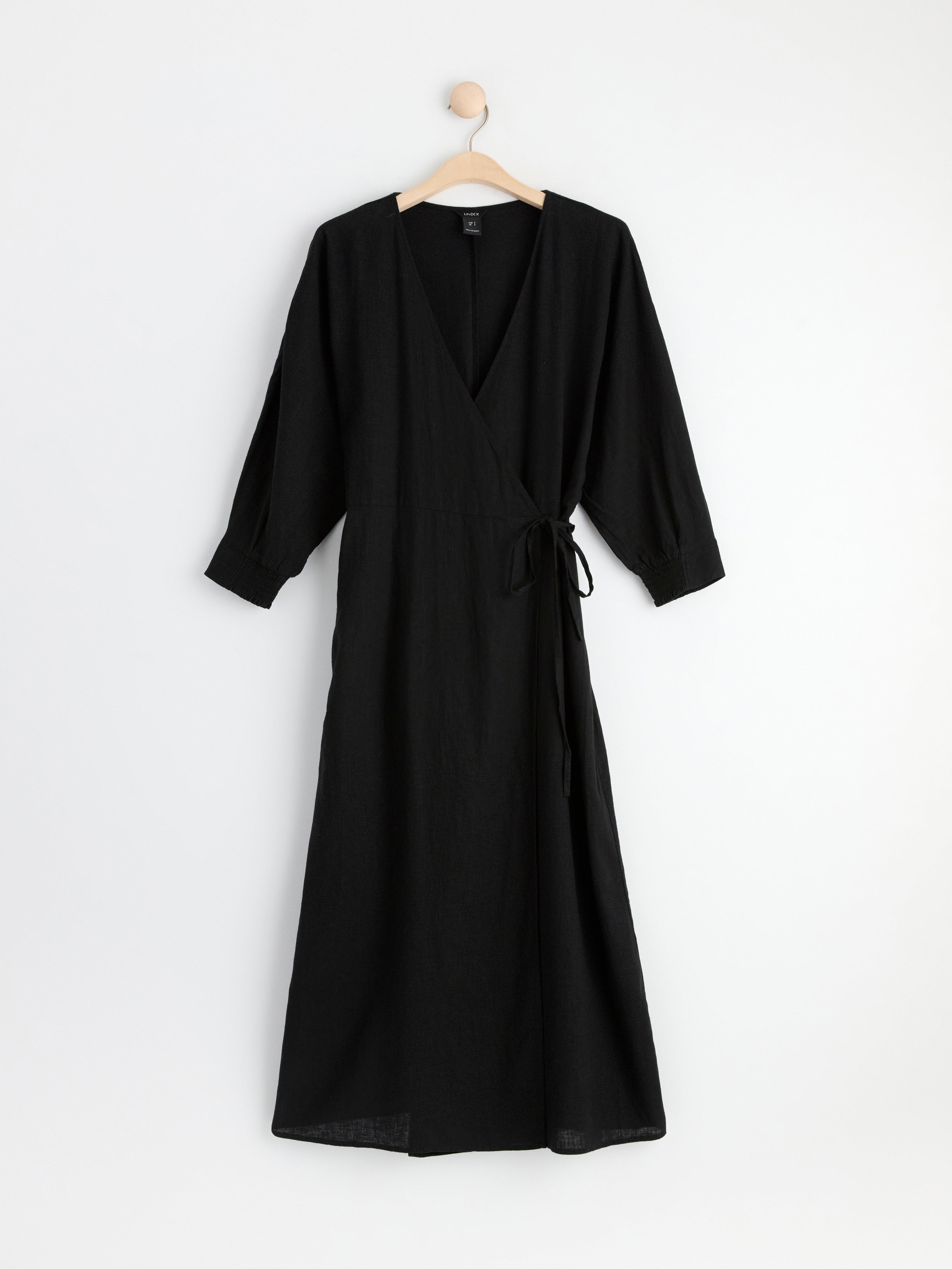Long sleeve linen blend wrap dress | Lindex UK