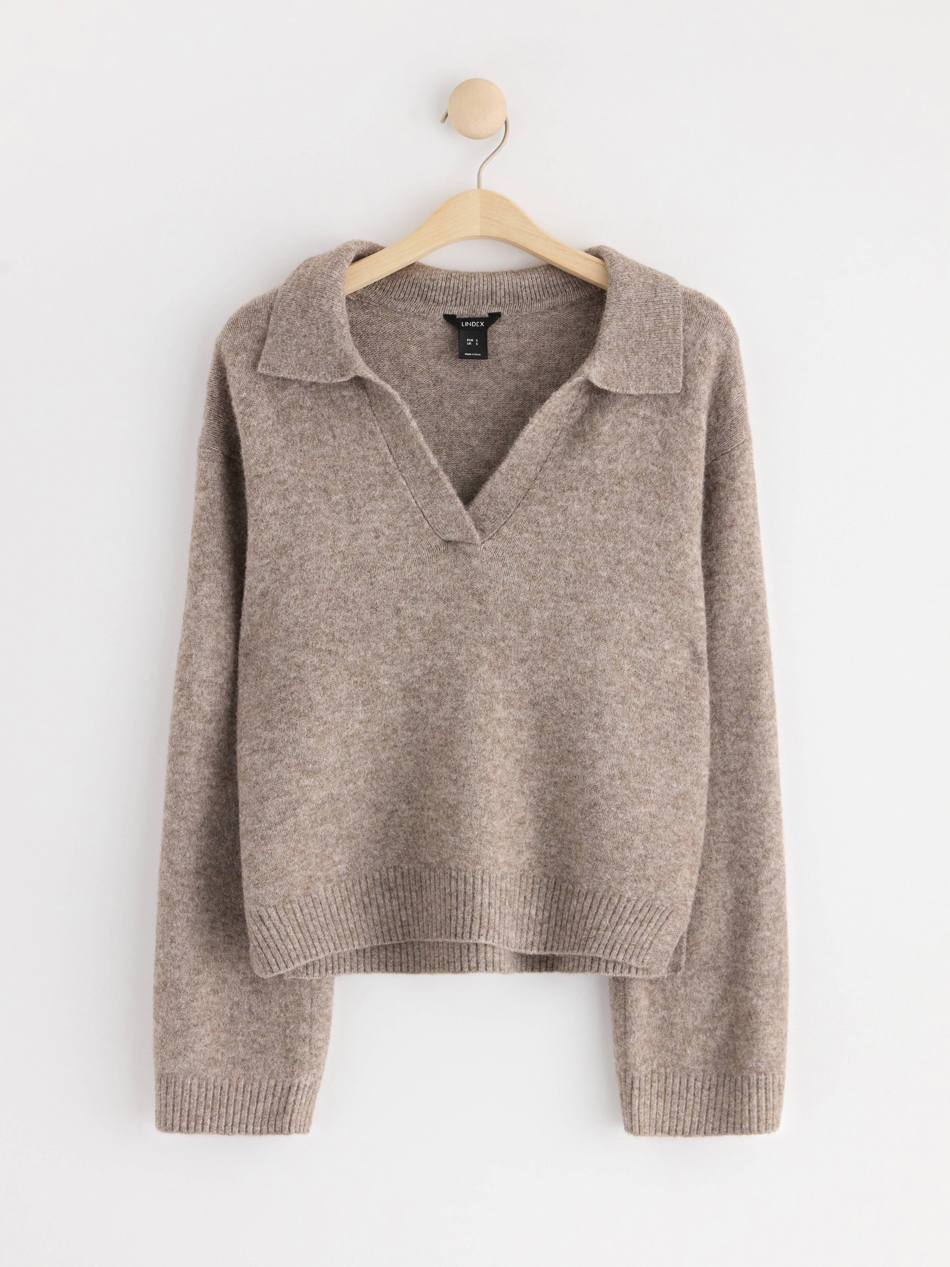 Strikket genser med krage | Lindex