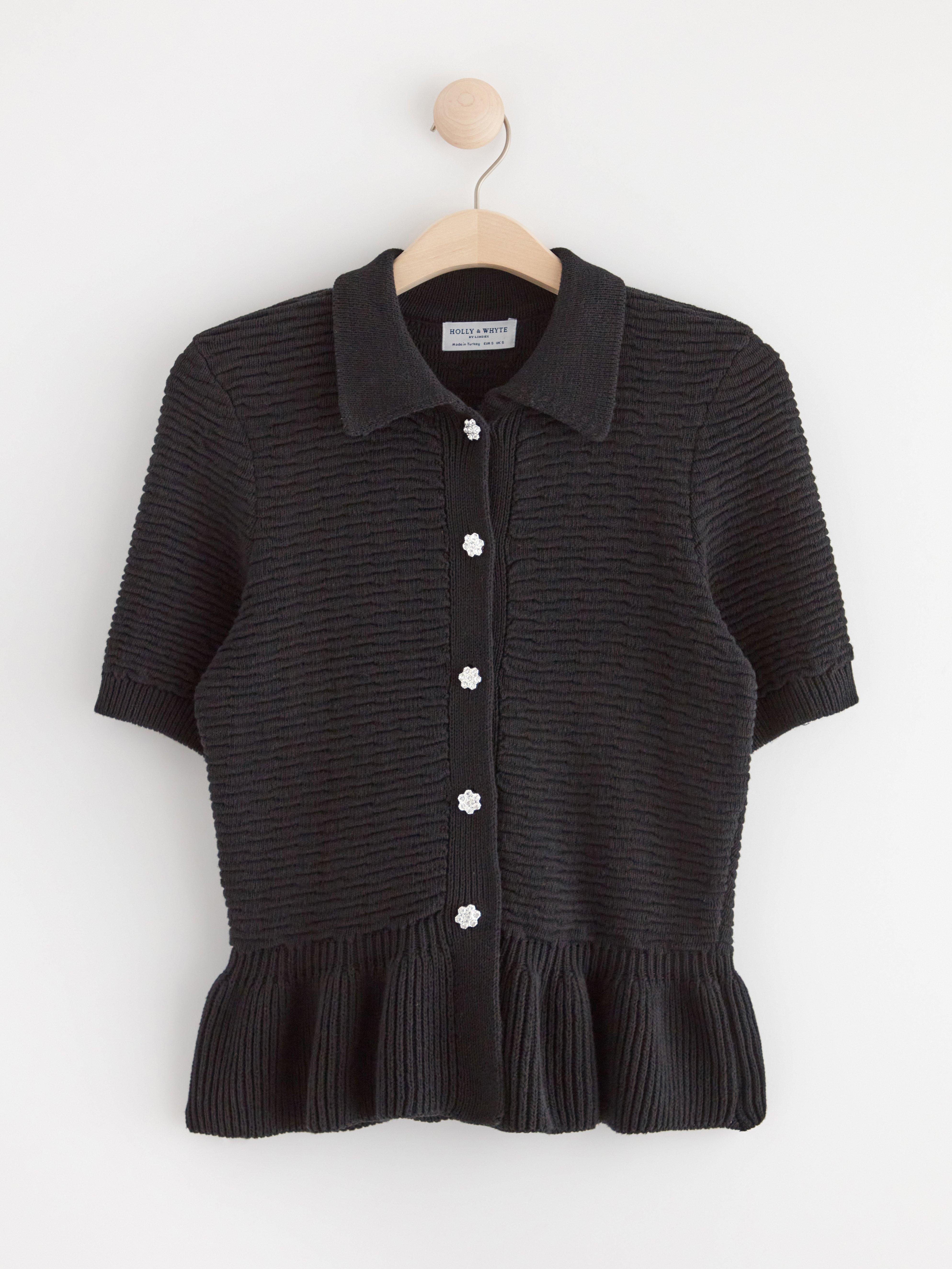 Stickad kortärmad kofta | Lindex