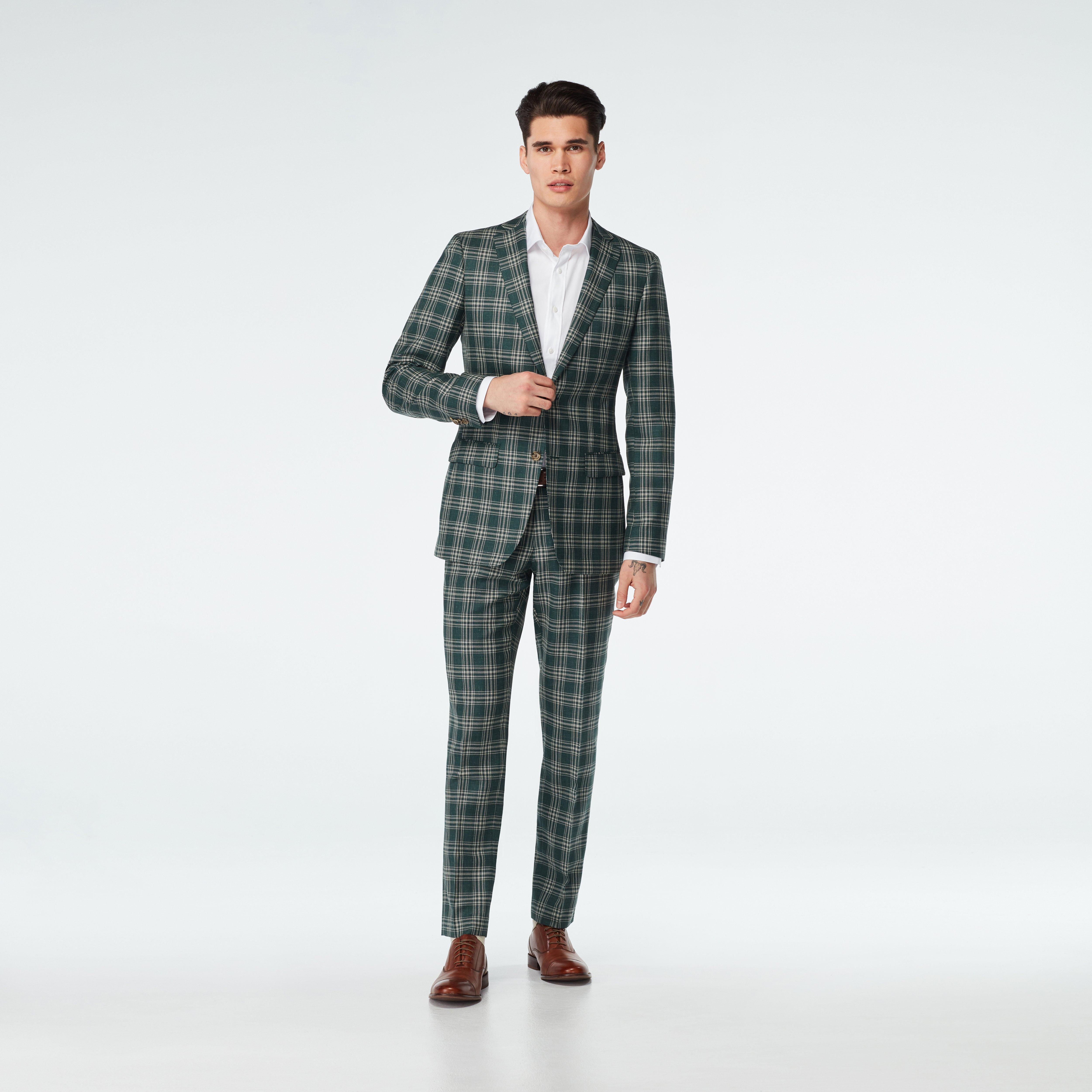 Men's Custom Blazers - Stone Plaid Green Blazer| INDOCHINO