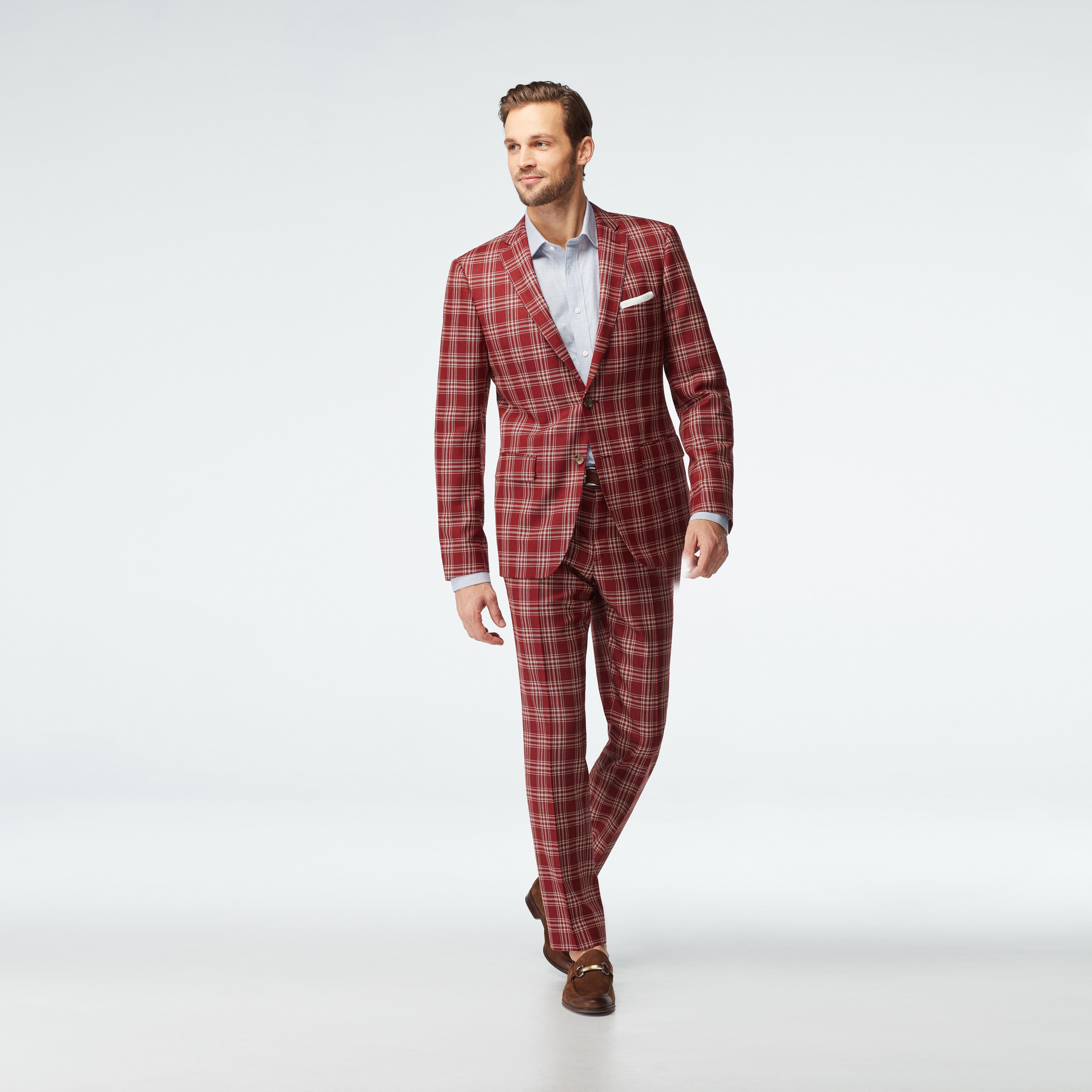 Men's Custom Blazers - Stone Plaid Red Blazer| INDOCHINO