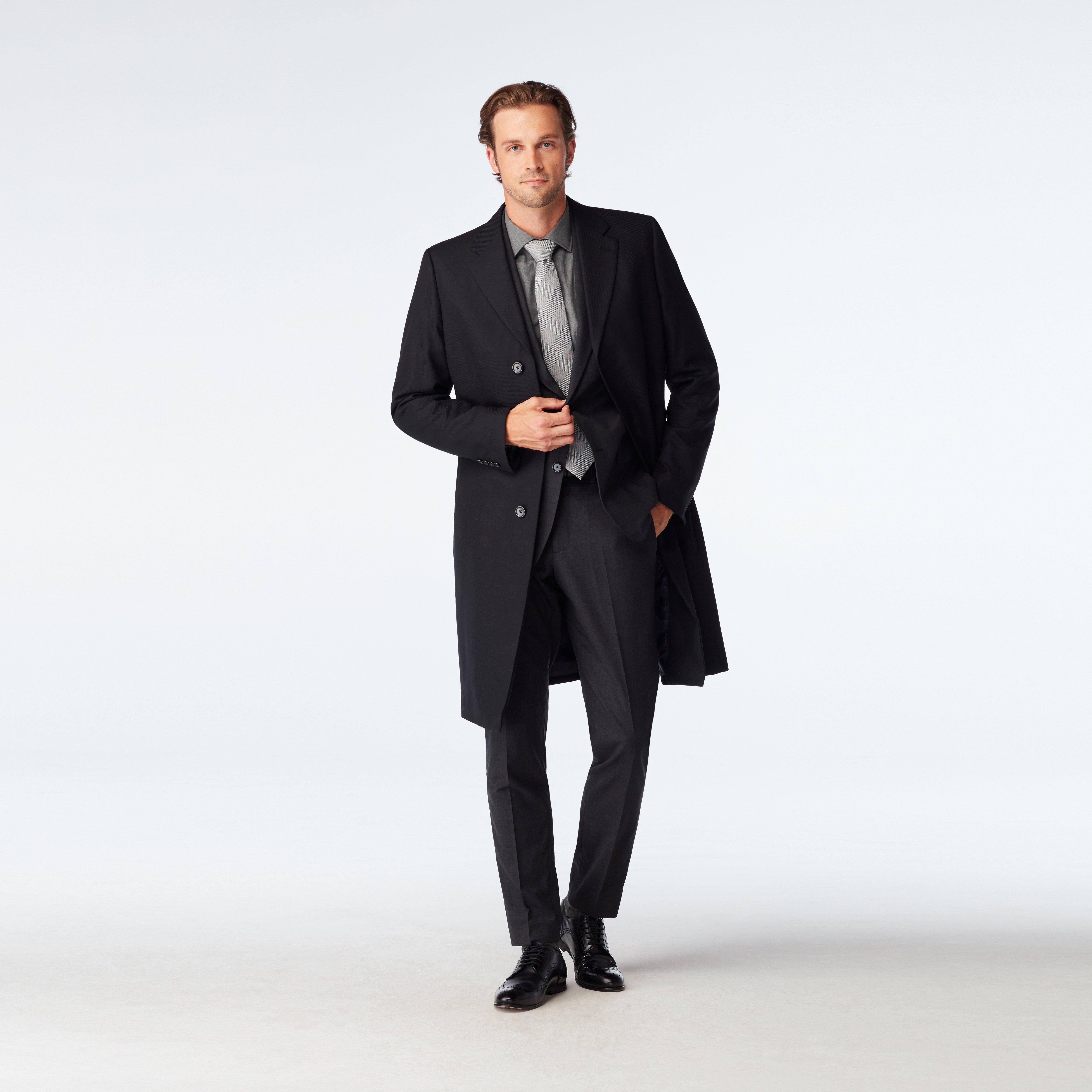 Men's Custom Overcoats - Hatton Twill Black Quilted Overcoat | INDOCHINO