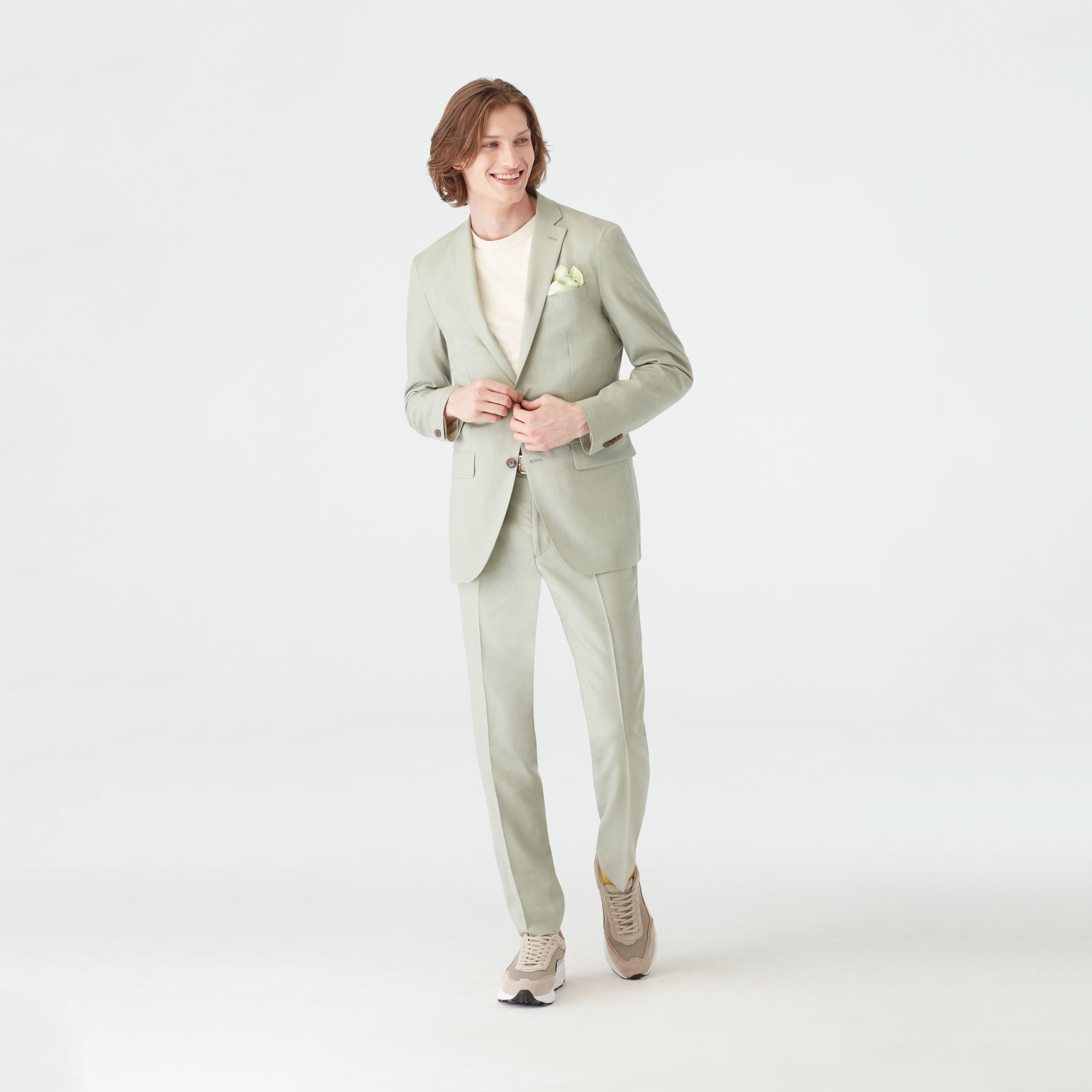 Custom Blazers Made For You - Stockport Wool Linen Light Sage Blazer ...