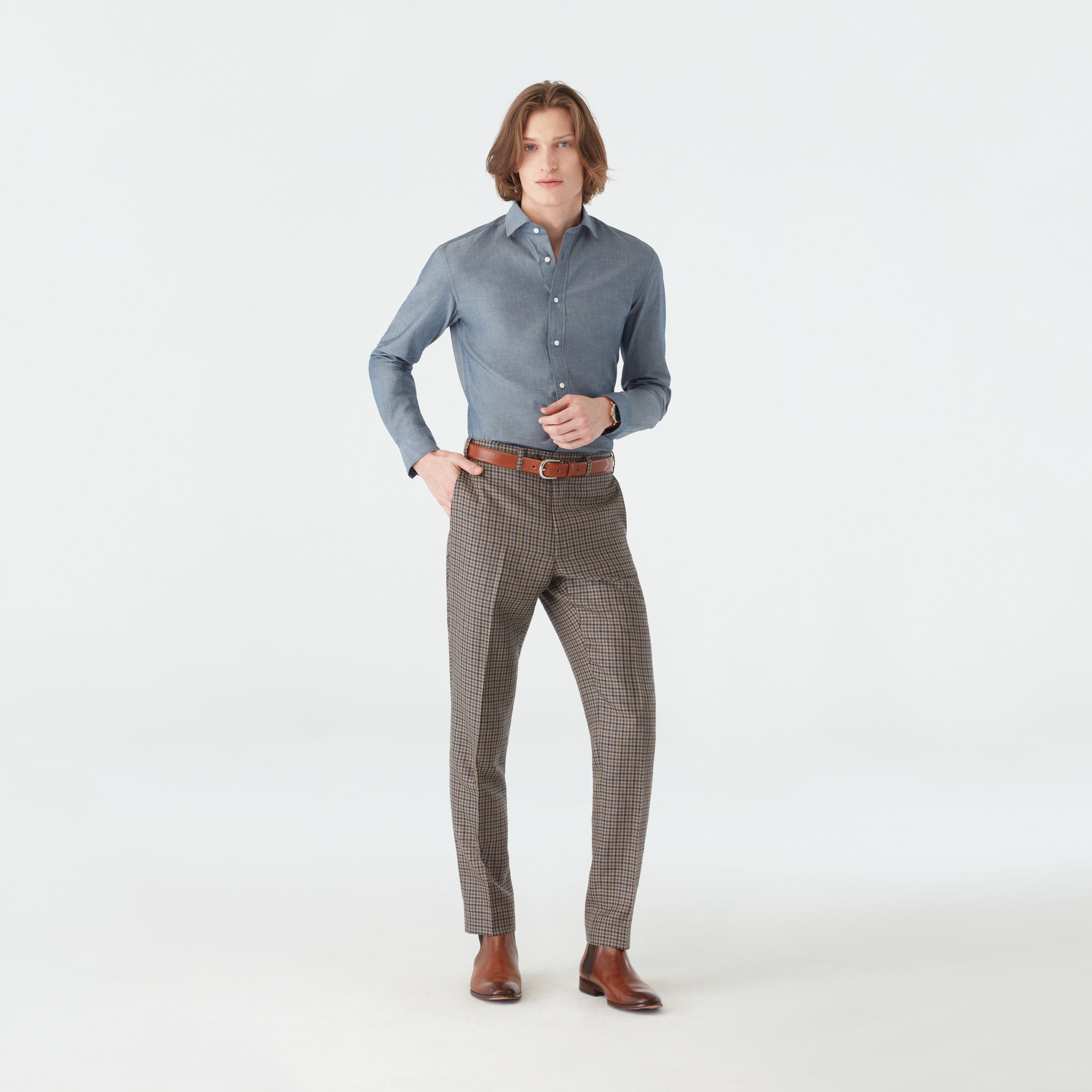 Custom Pants Made For You - Barnsley Check Brown with Blue Pants ...