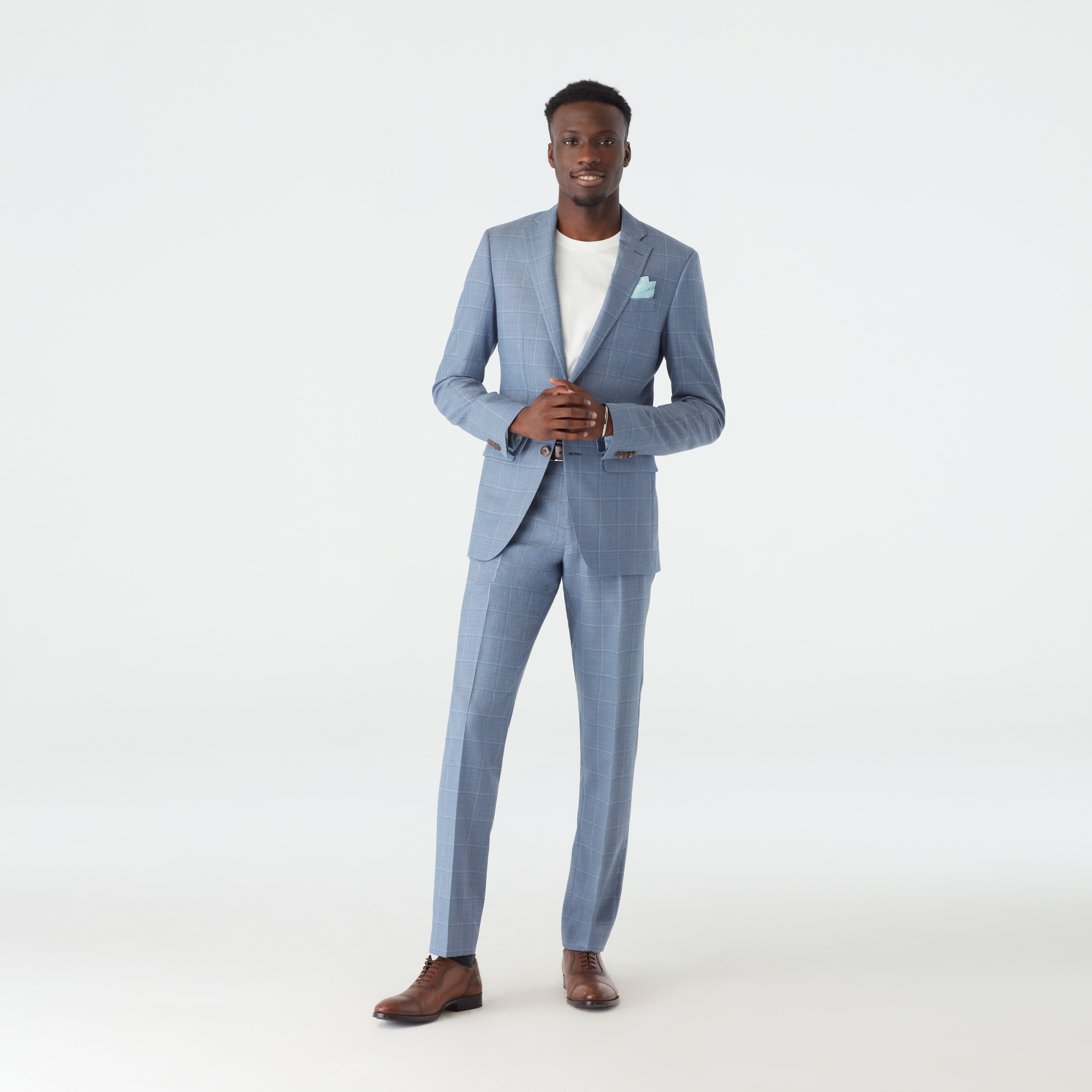 Custom Blazers Made For You - Kelbrook Check Light Blue Blazer | INDOCHINO