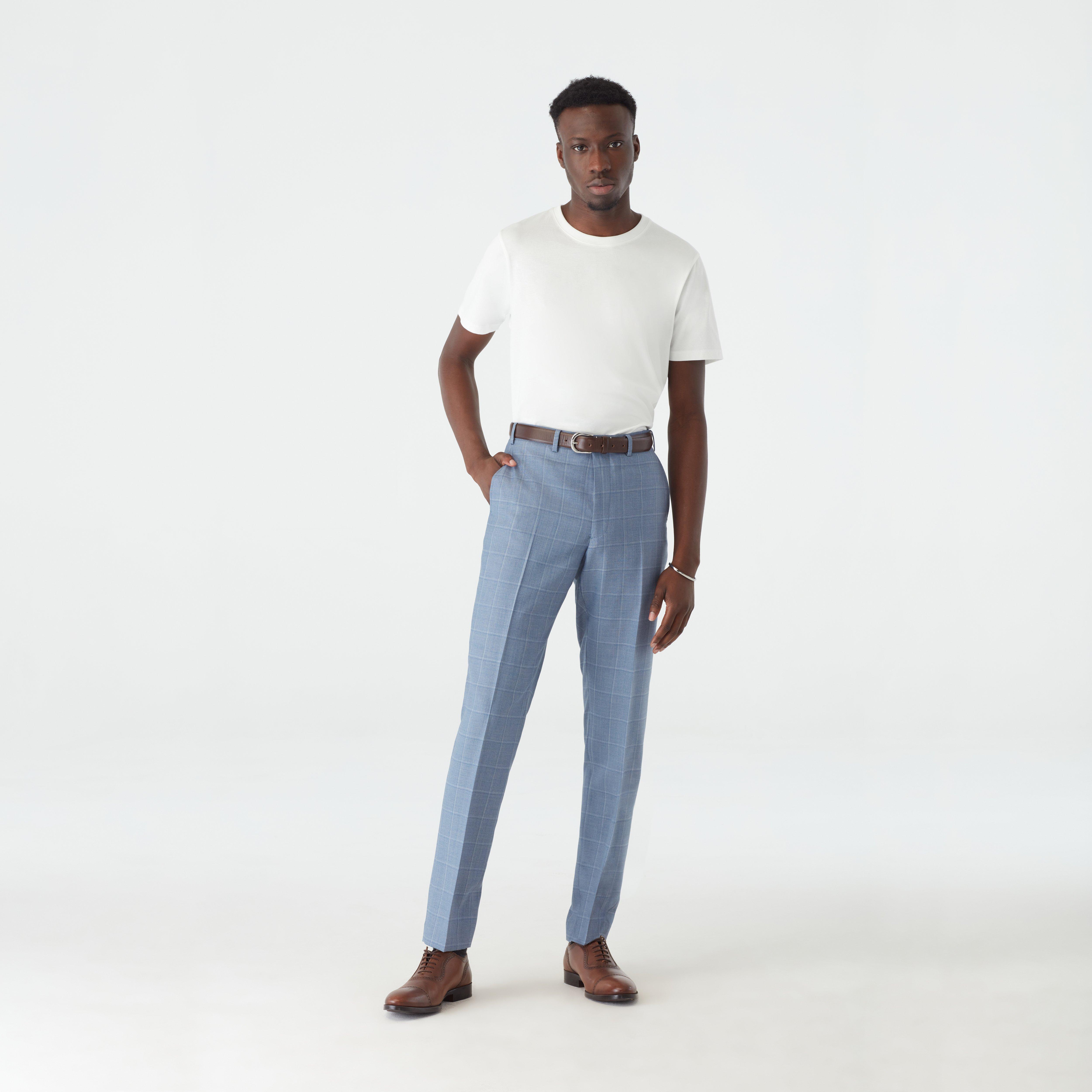 Custom Pants Made For You - Kelbrook Check Light Blue Pants | INDOCHINO