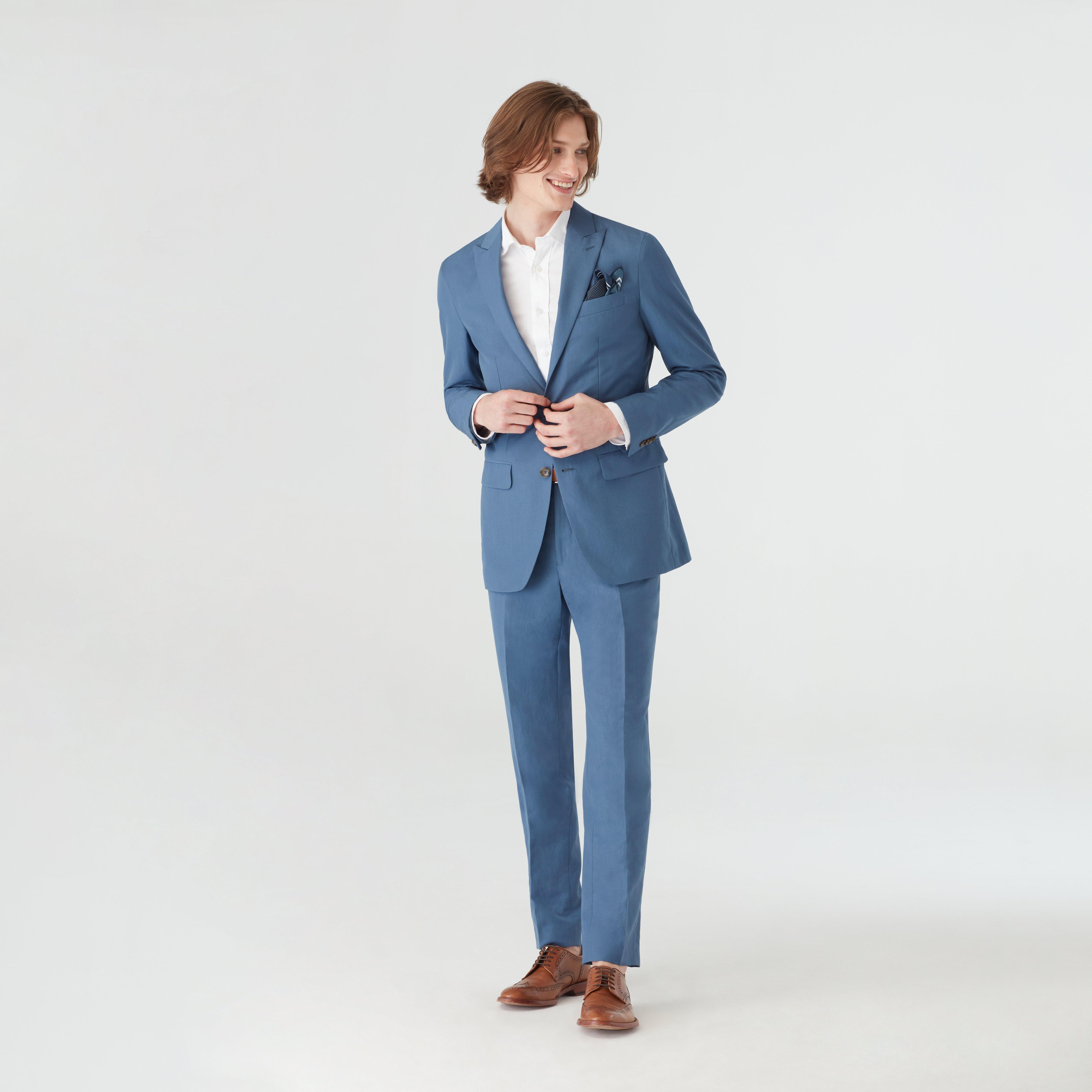 Custom Blazers Made For You - Kelly Wool Silk Stone Blue Blazer | INDOCHINO