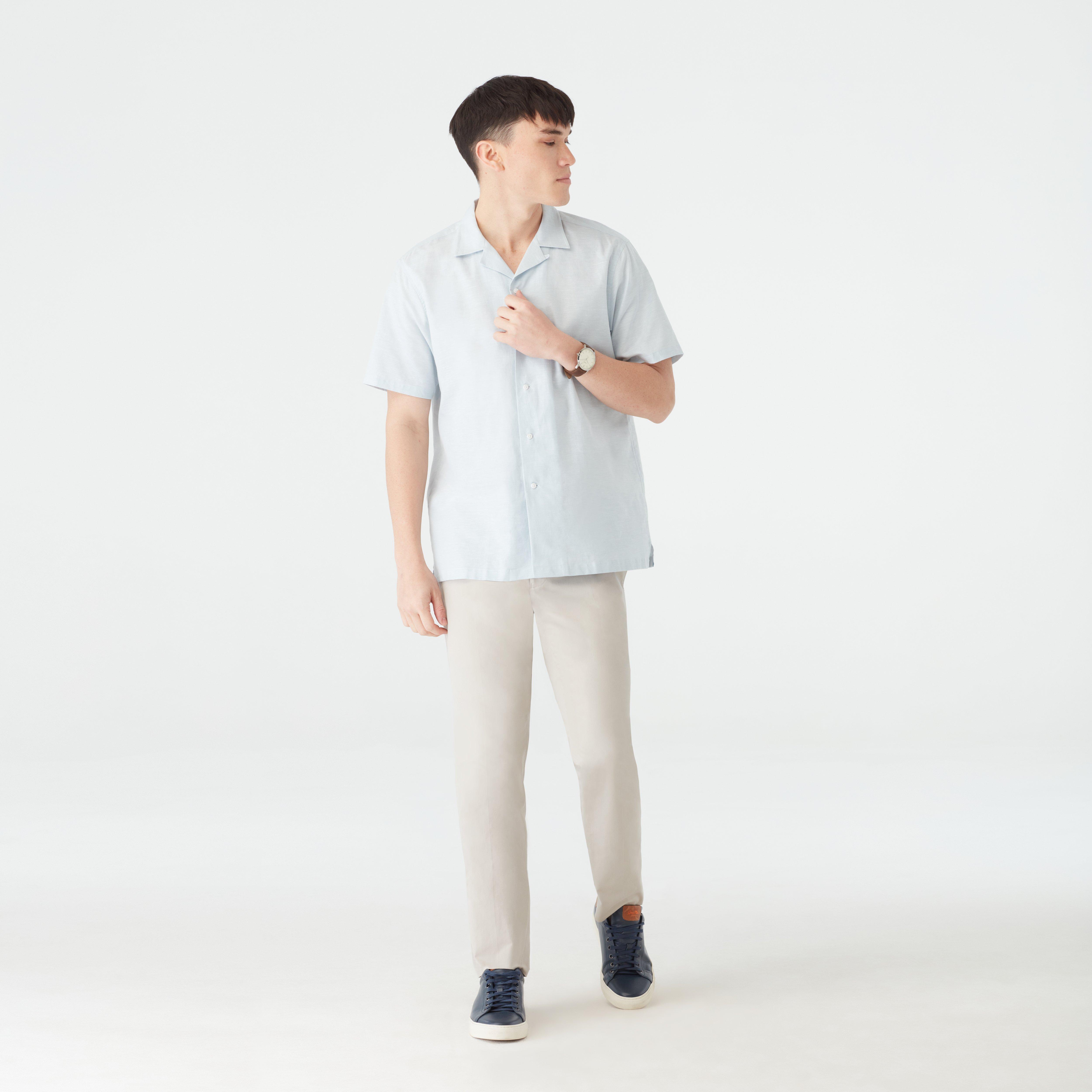 Sudbury Cotton Linen Light Blue Camp Shirt
