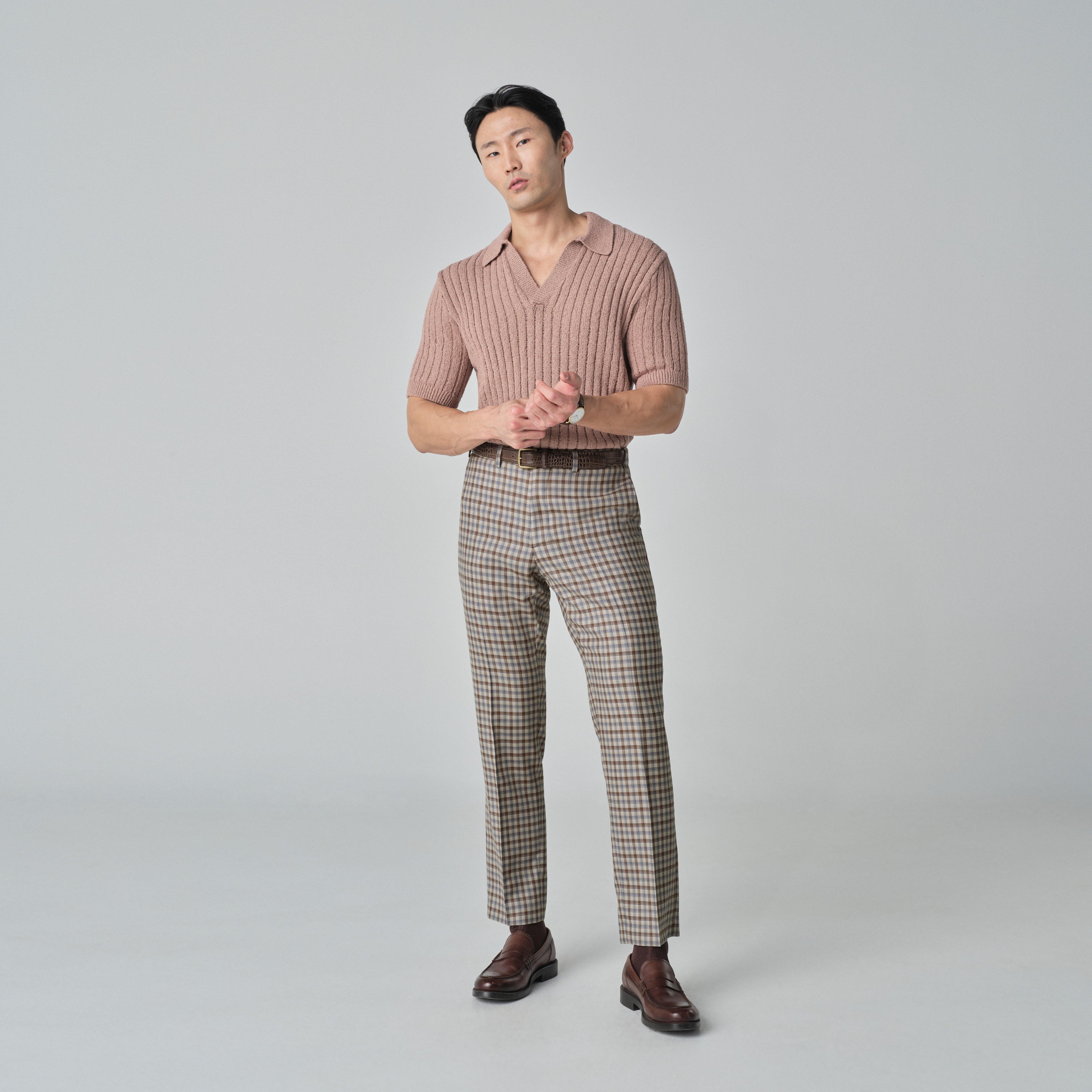 Custom Pants Made For You - Milazzo Check Cream with Stone Blue Pants ...