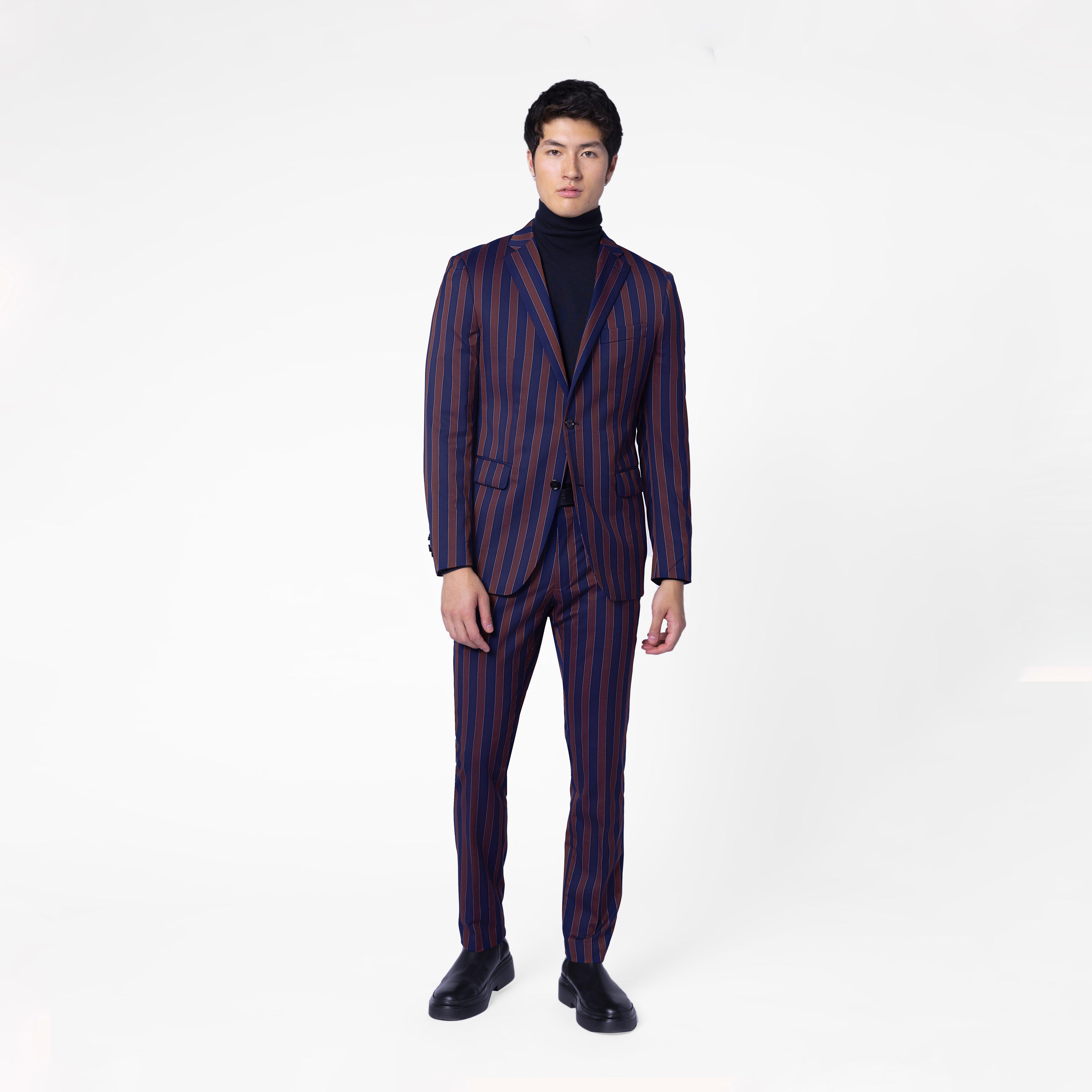 Custom Suits Made For You - Java Stripe Navy and Tobacco Suit| INDOCHINO