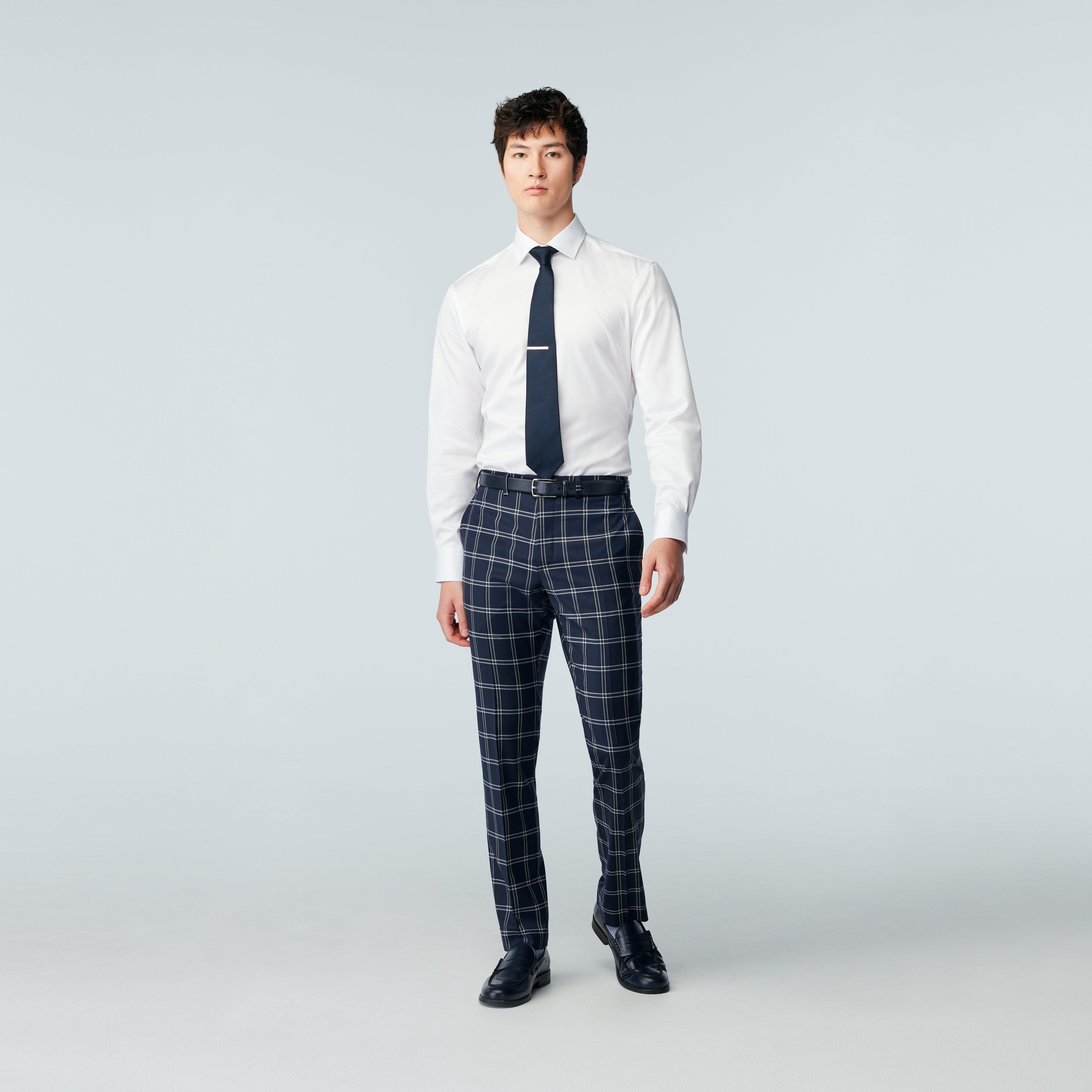 Custom Pants Made For You - Jaywick Check Navy with White Pants | INDOCHINO