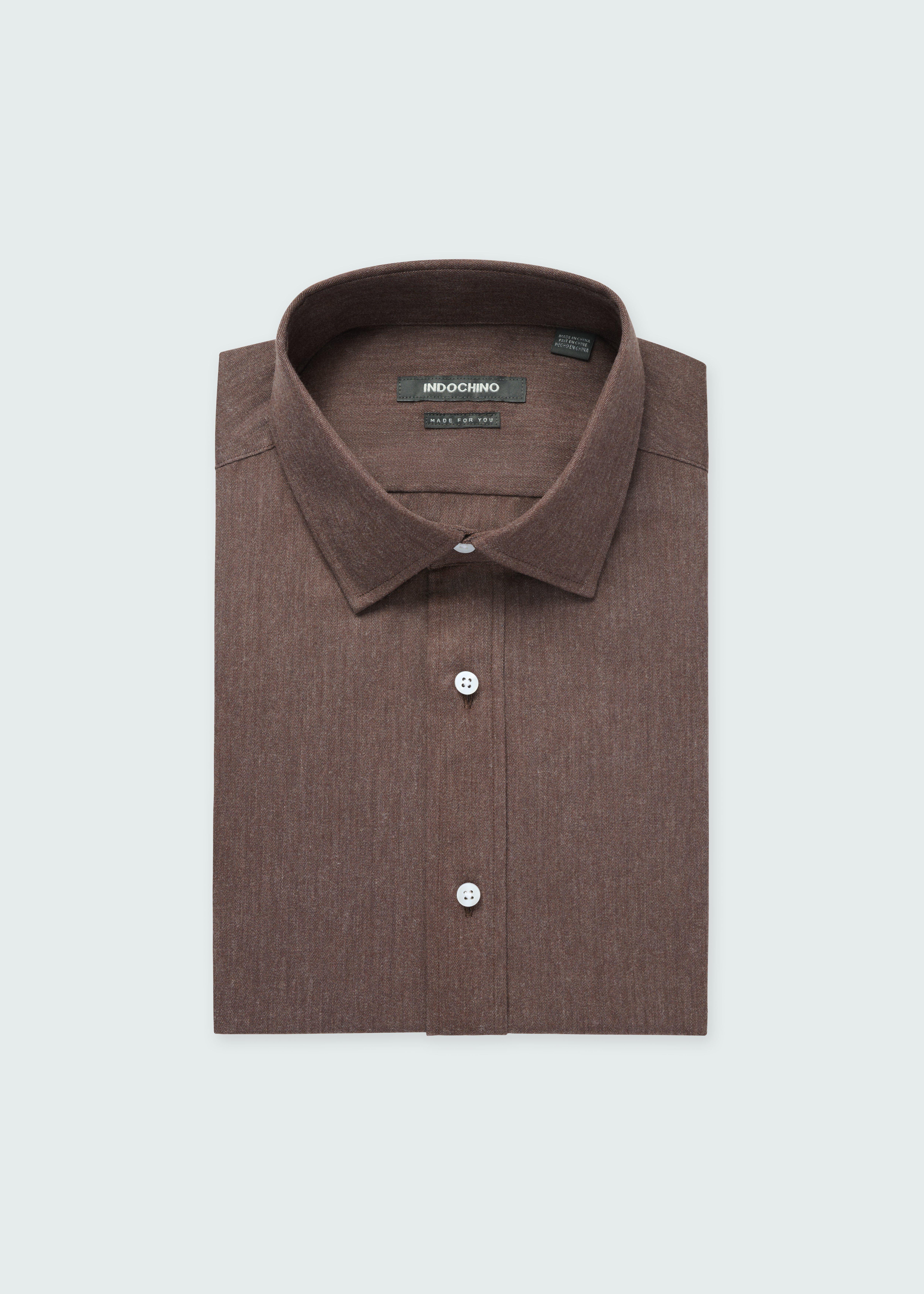 Men's Custom Shirts - Jeffery Melange Herringbone Brown Shirt | INDOCHINO