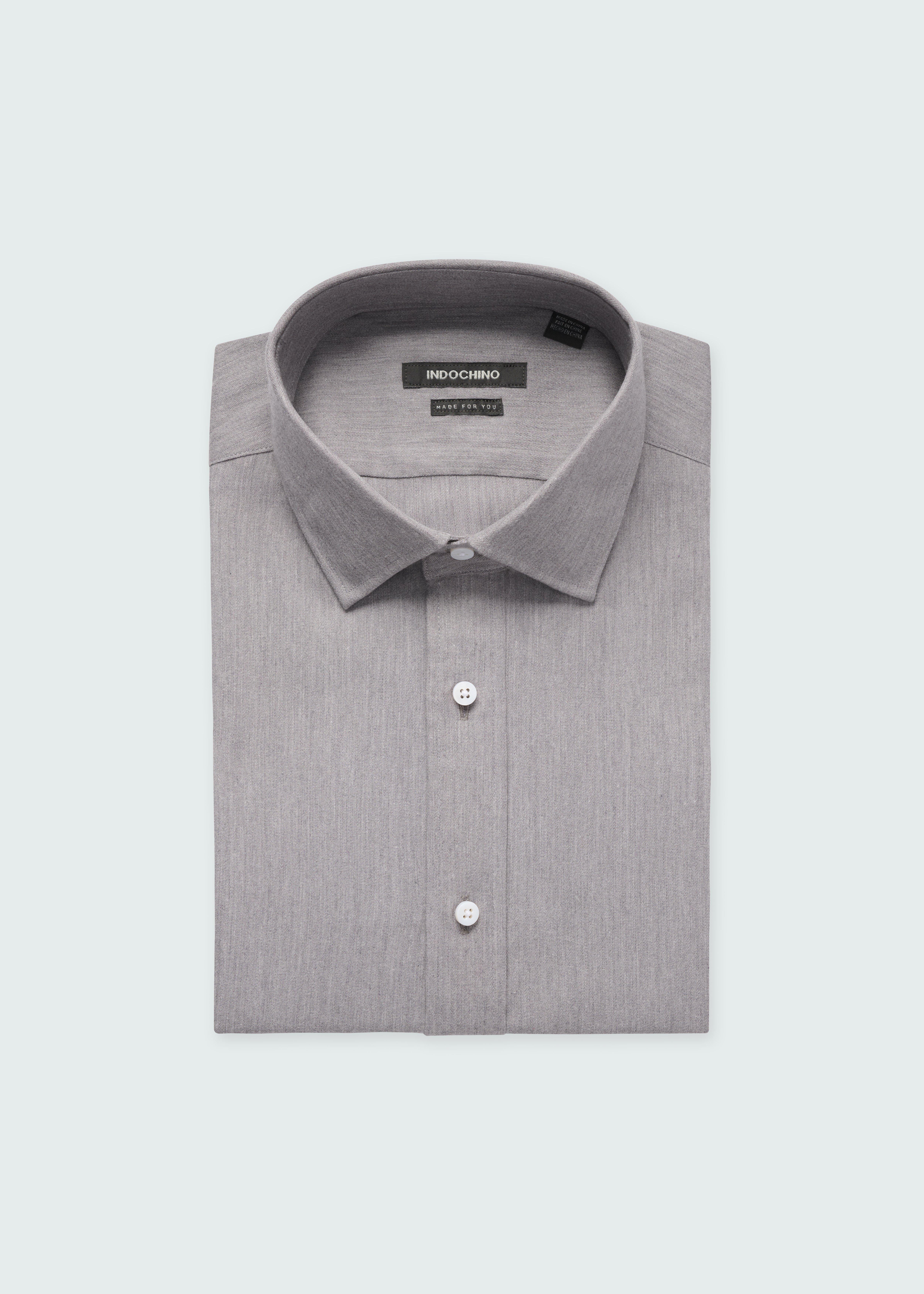 Men's Custom Shirts - Jeffery Melange Herringbone Light Gray Shirt ...