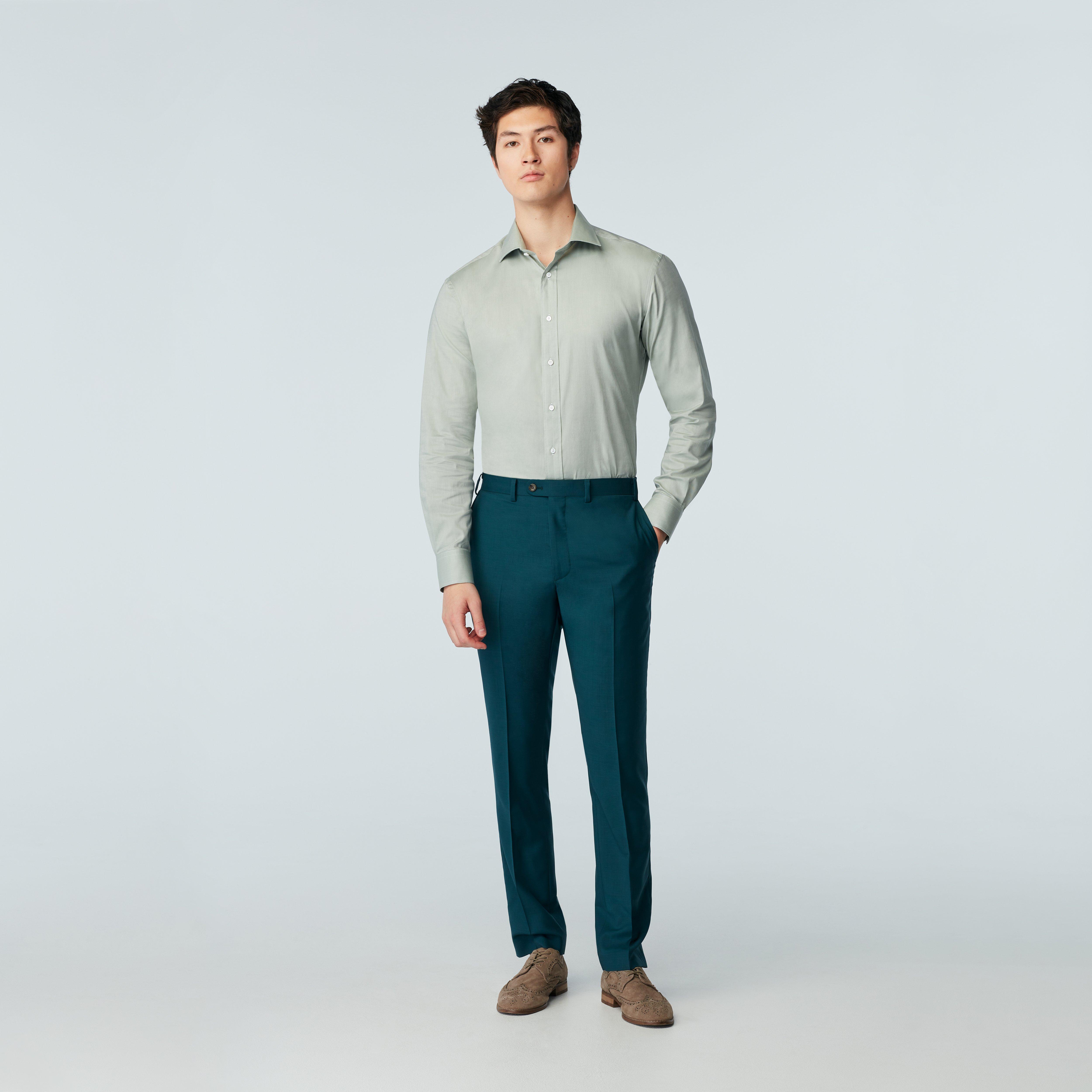 Custom Pants Made For You - Hamilton Sharkskin Teal Pants | INDOCHINO