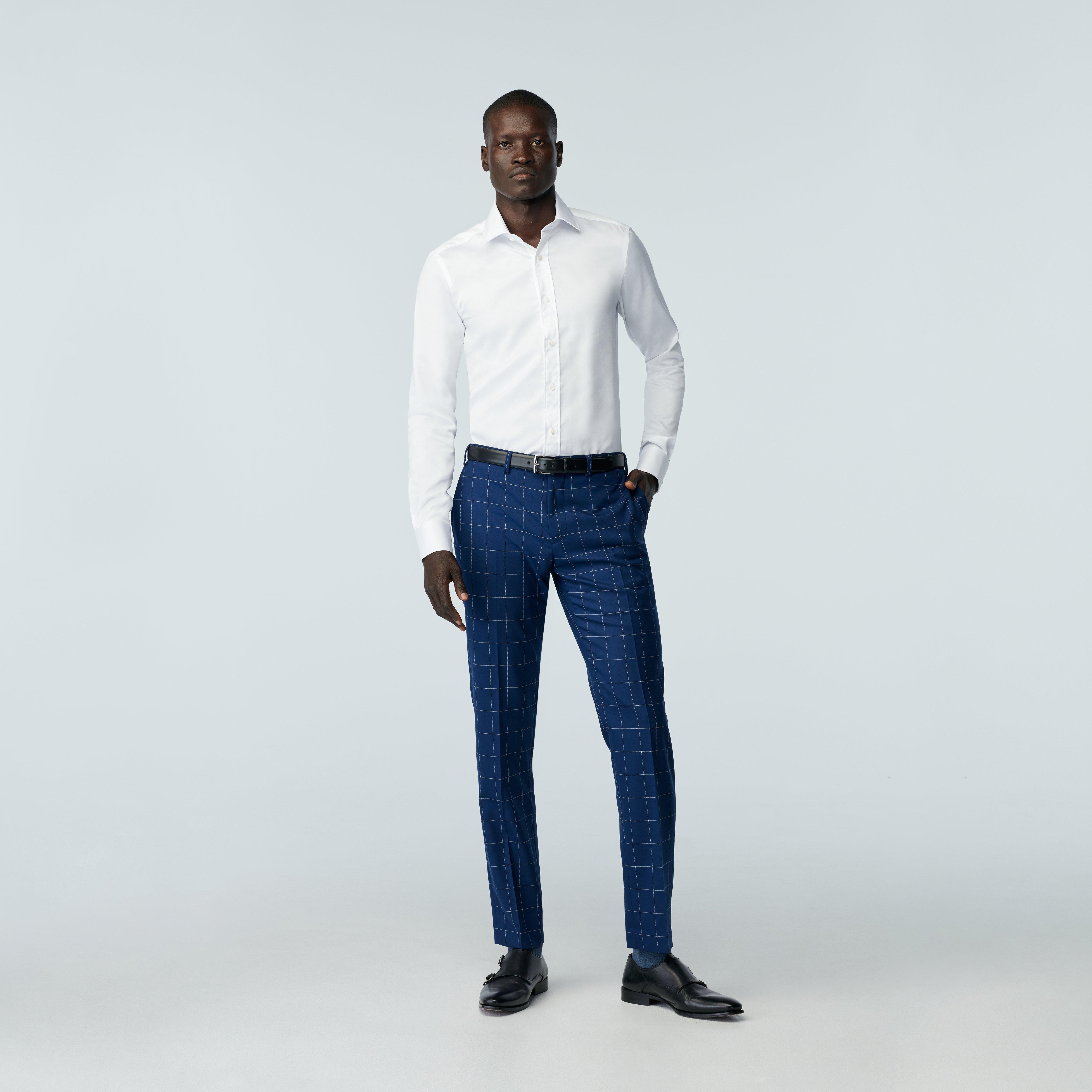 Custom Pants Made For You - Harrogate Windowpane Navy Blue Pants ...