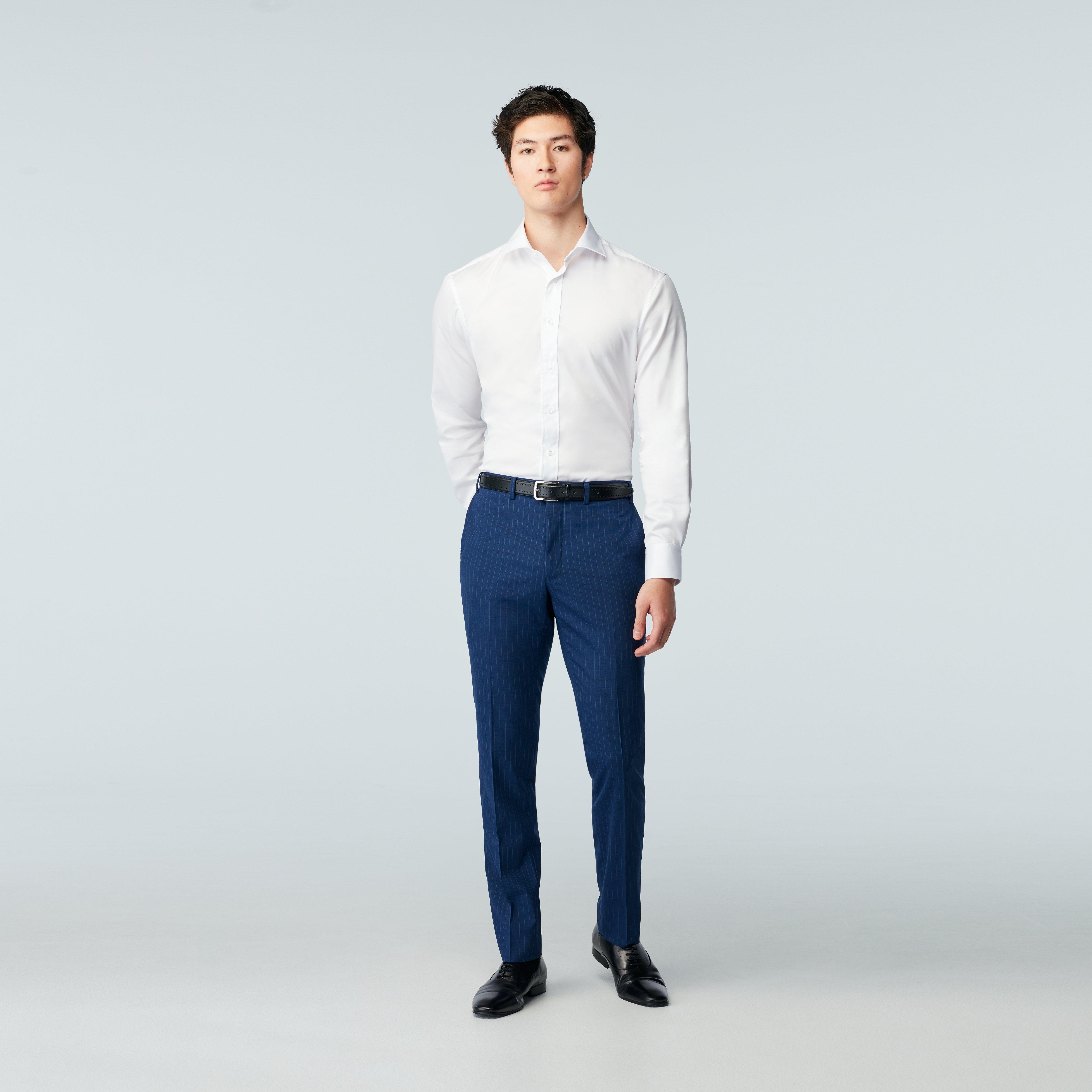 Custom Pants Made For You - Howell Wool Stretch Fineline Blue Pants ...