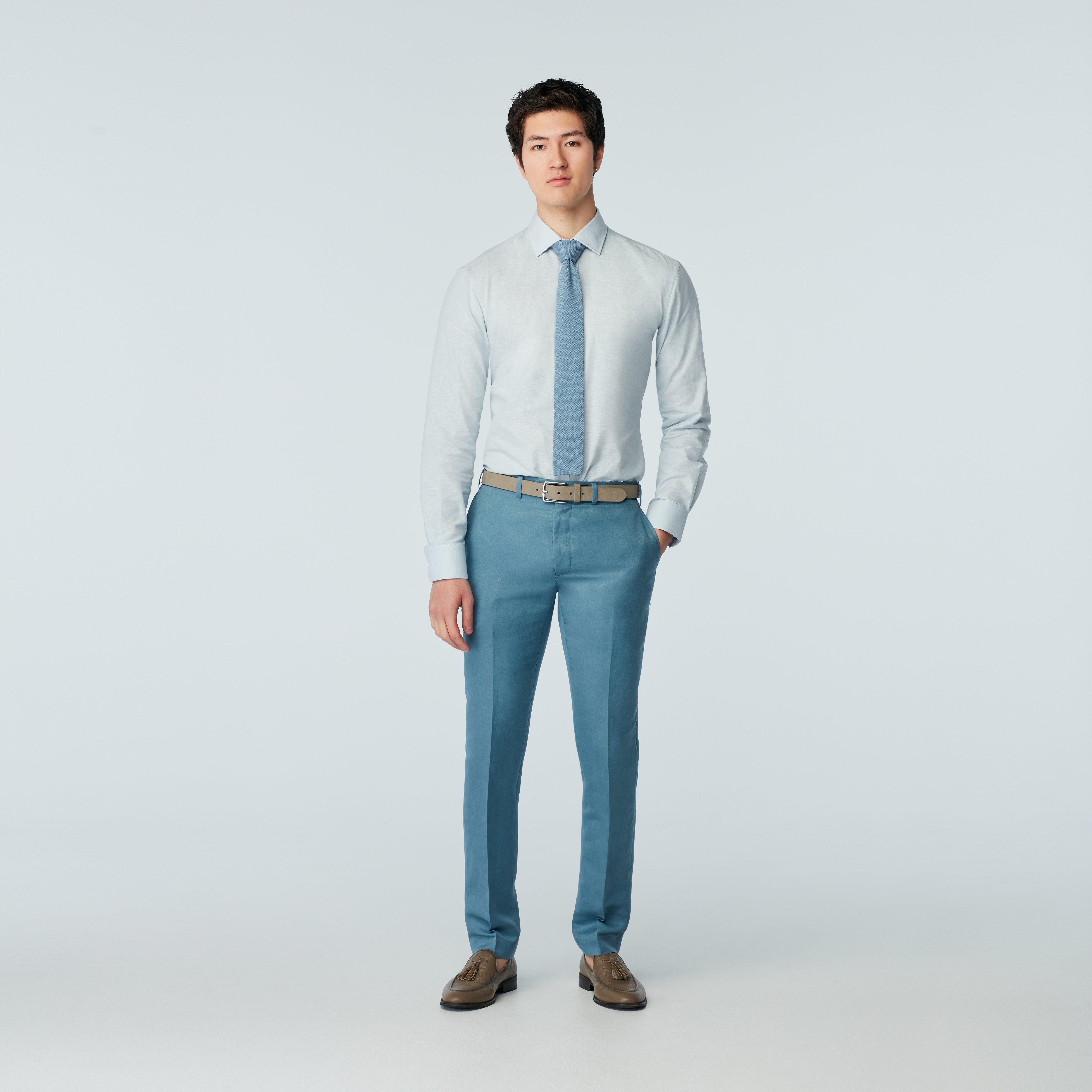 Custom Pants Made For You - Kentford Linen Silk Blue Pants | INDOCHINO