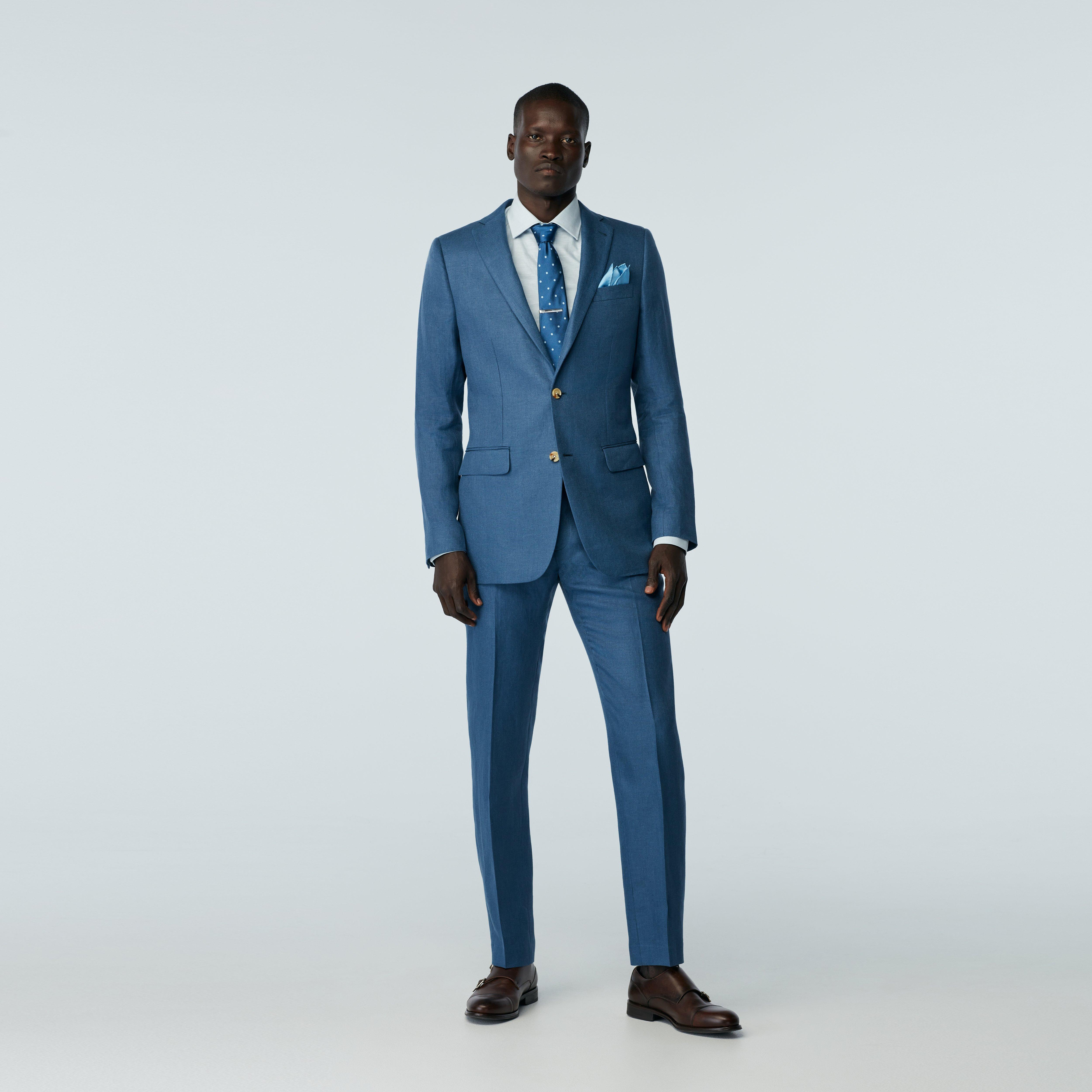 Custom Blazers Made For You - Sailsbury Linen Stone Blue Blazer| INDOCHINO