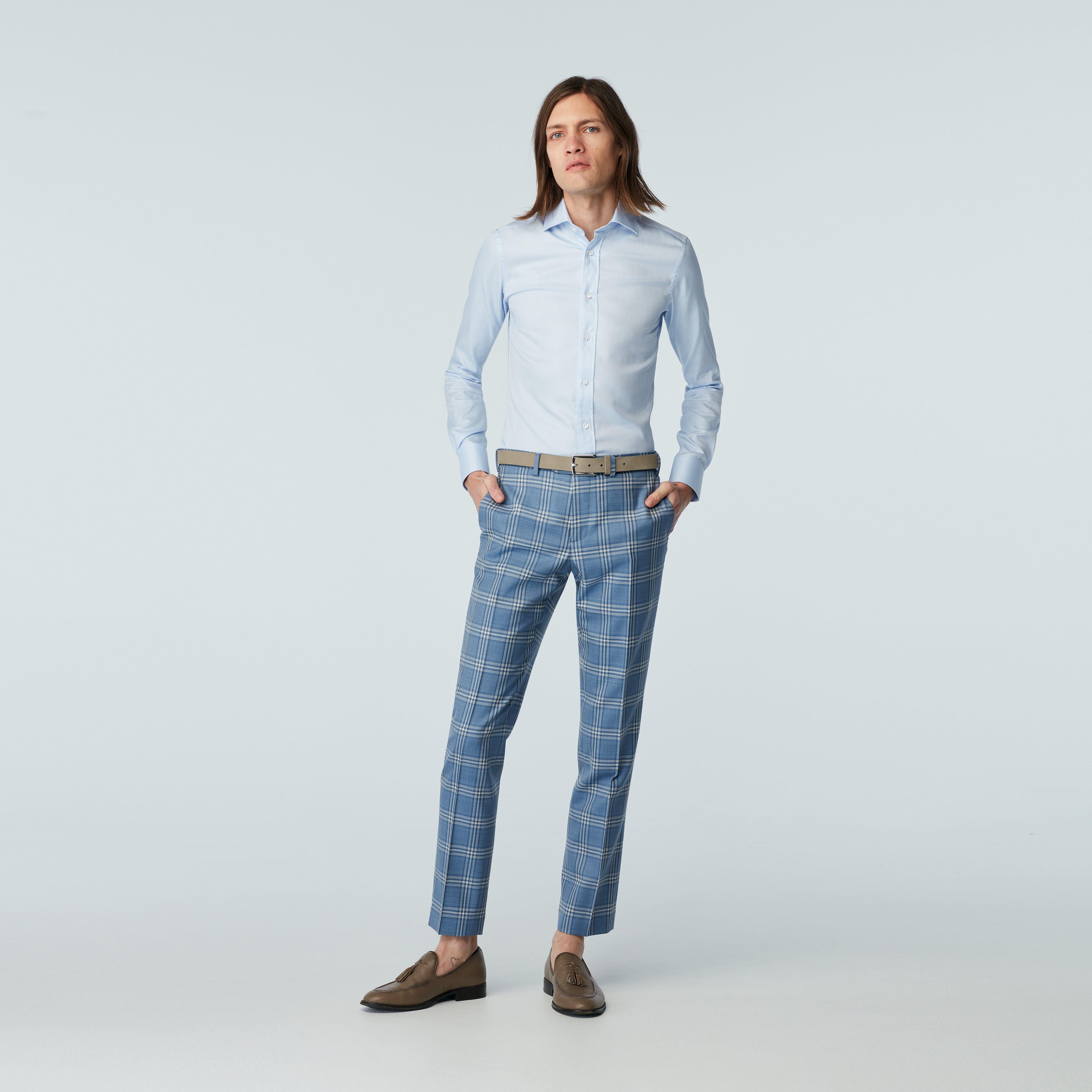 Custom Pants Made For You - Lifton Plaid Light Blue Pants | INDOCHINO