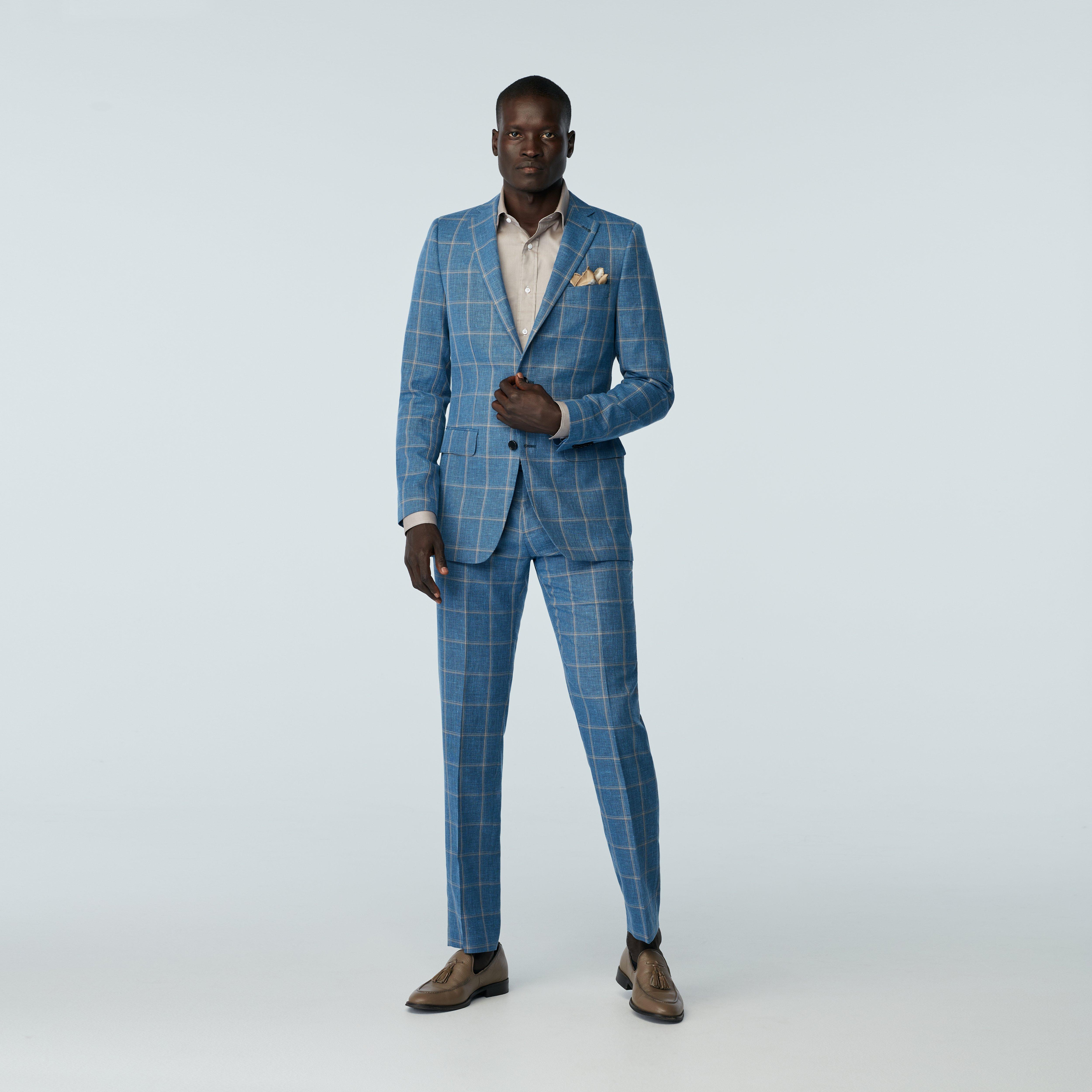 Custom Blazers Made For You - Lancaster Stretch Check Light Blue Blazer ...