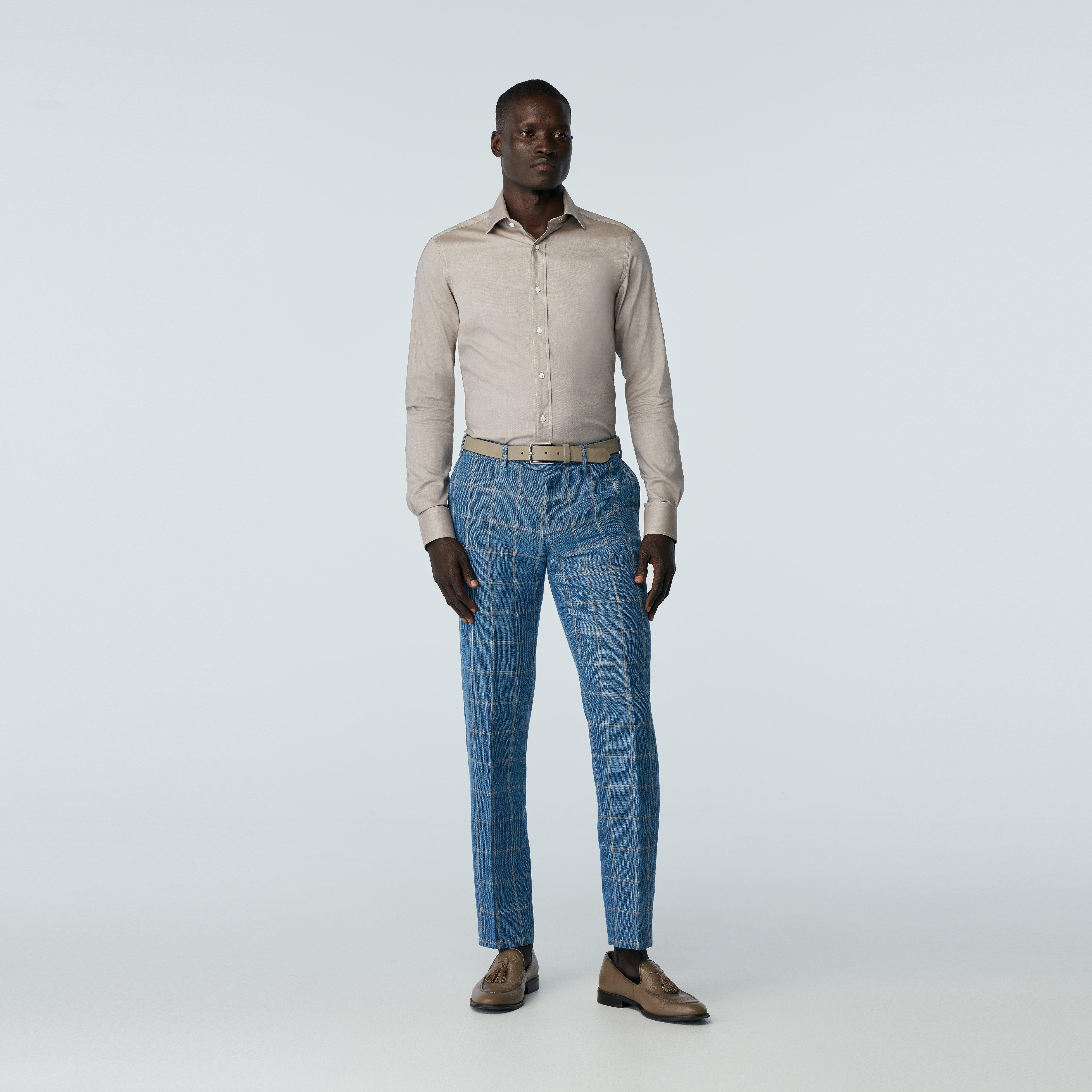 Custom Pants Made For You - Lancaster Stretch Check Light Blue Pants ...