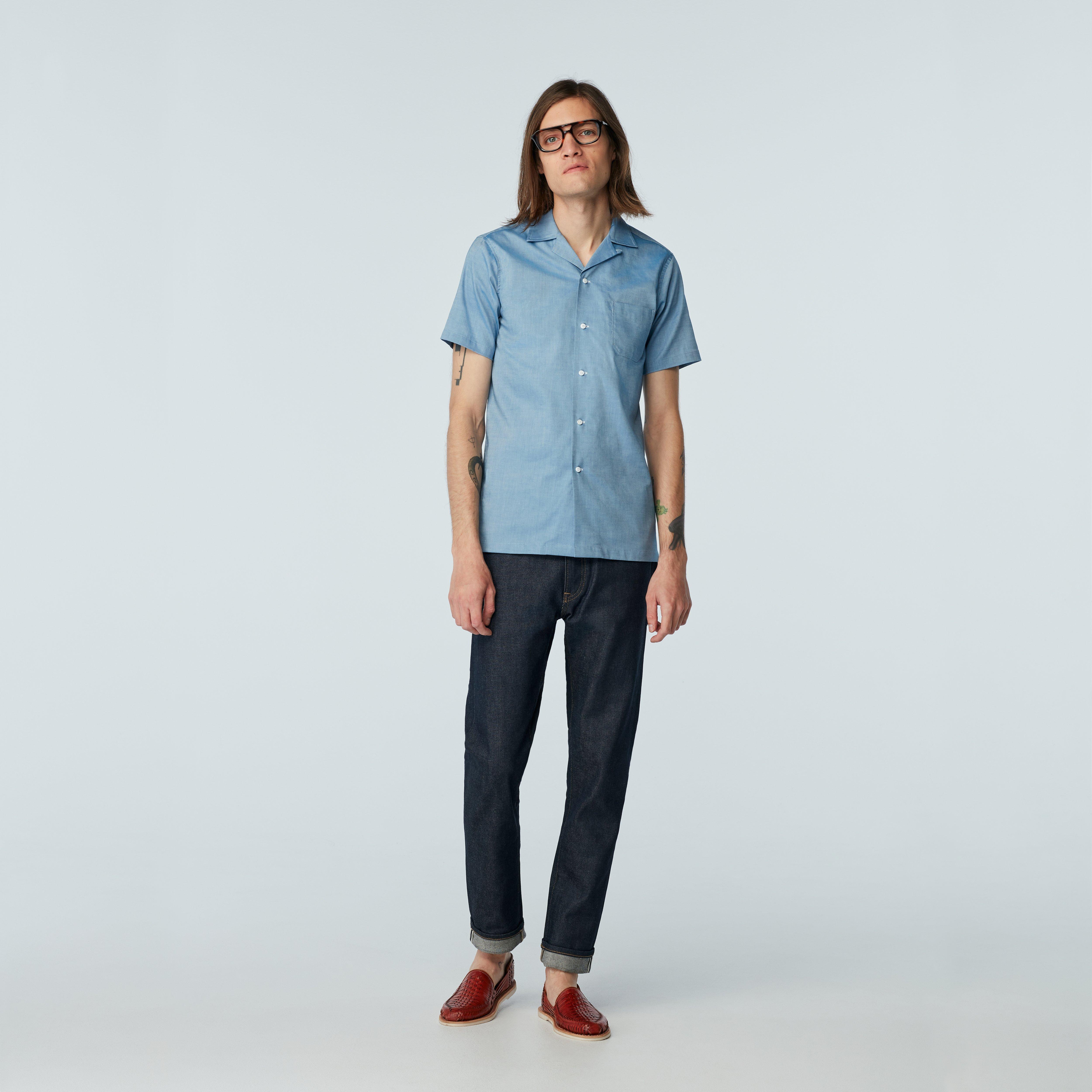 Men's Camp Shirts - Hailey Cotton Stretch Light Blue Camp Shirt | INDOCHINO
