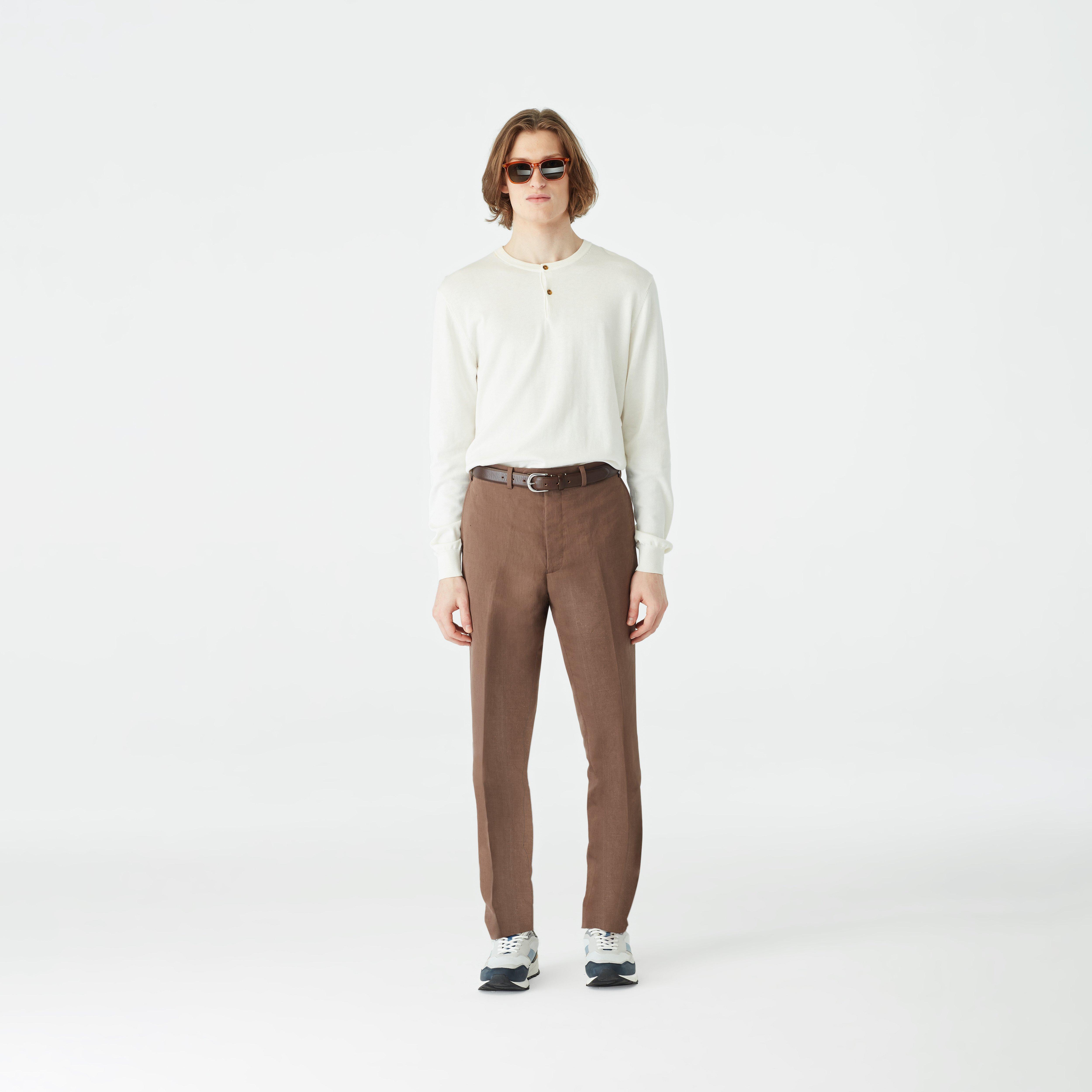 Custom Pants Made For You - Kentford Linen Silk Brown Pants | INDOCHINO
