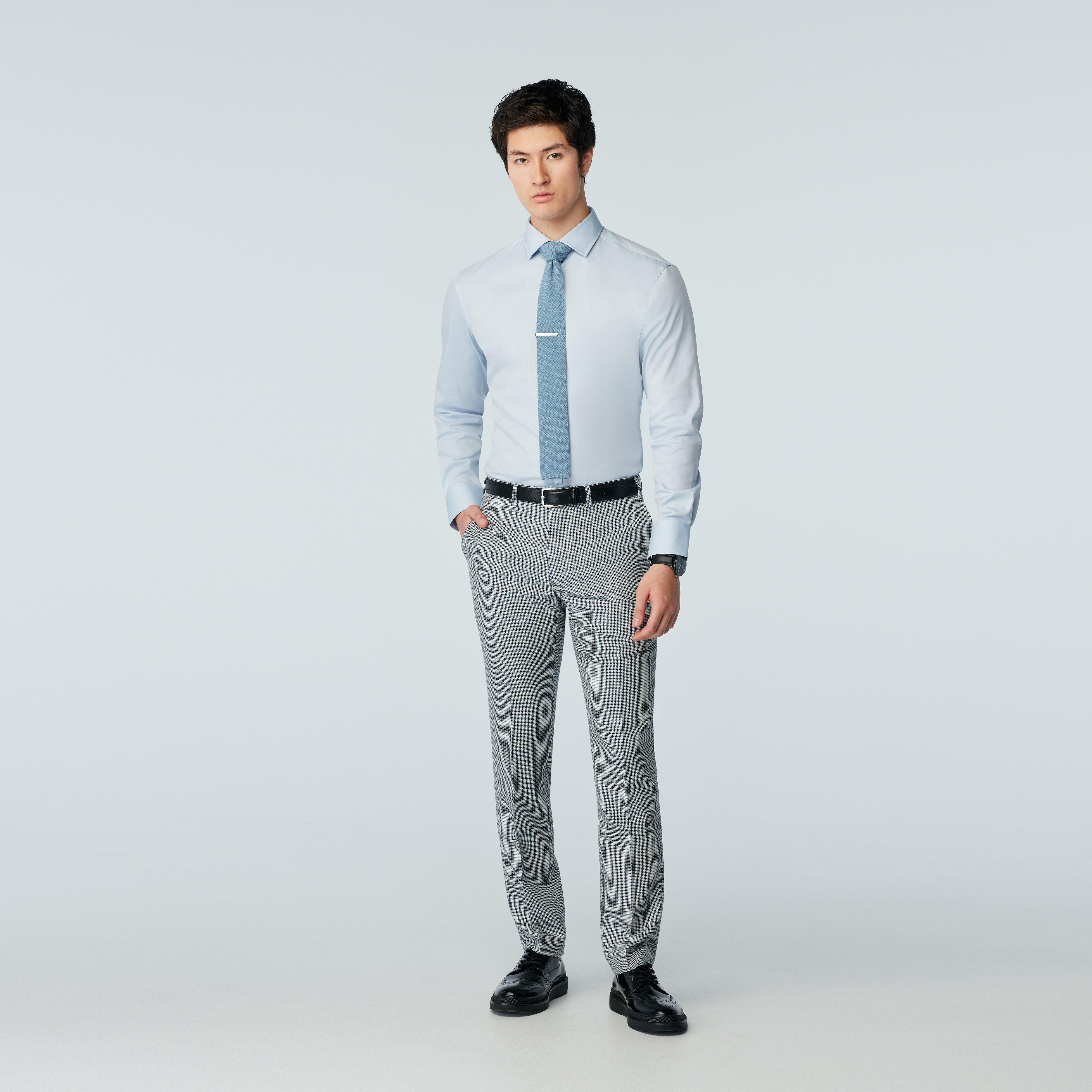 Custom Pants Made For You - Lambourn Wool Linen Dobby Blue Pants ...