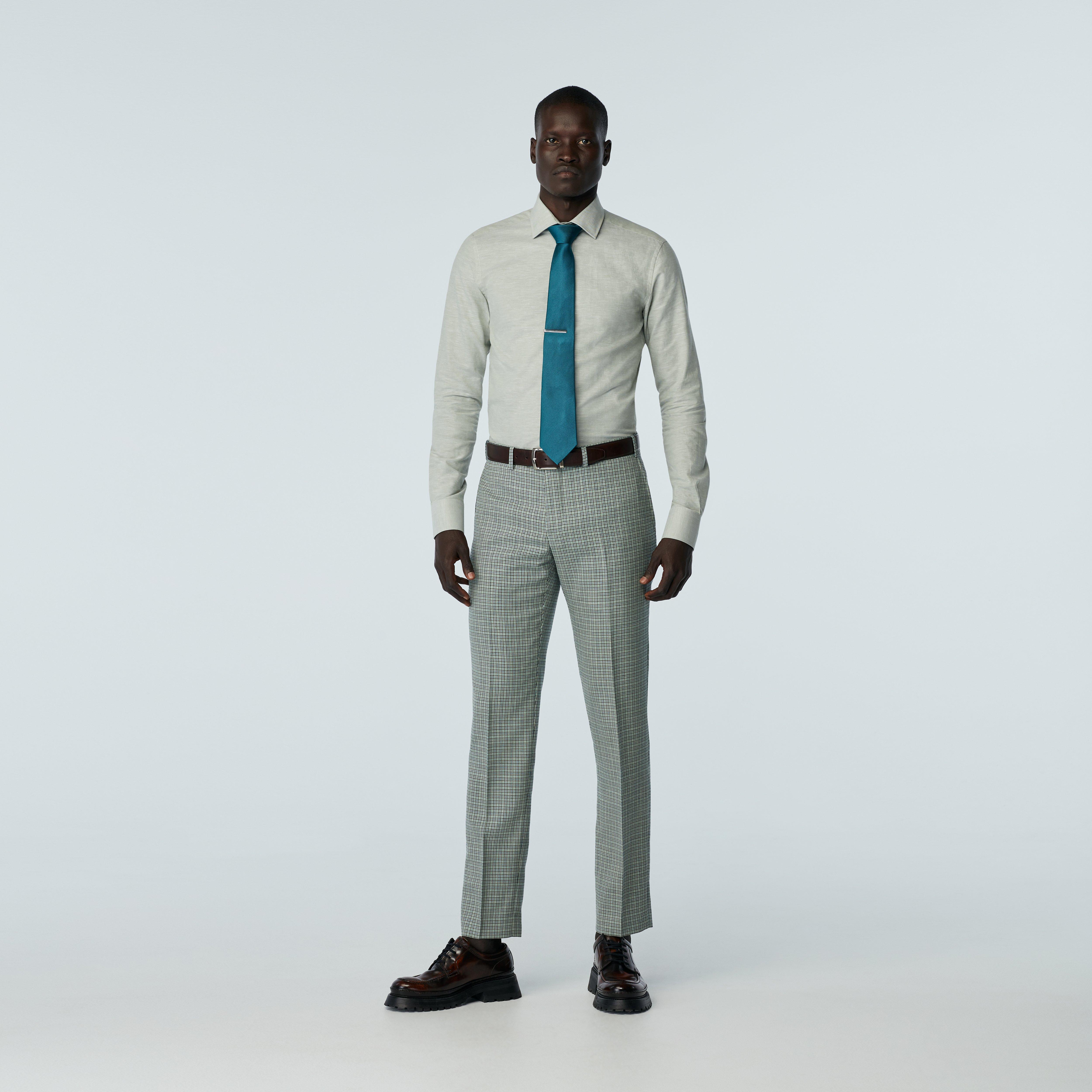 Custom Pants Made For You - Lambourn Wool Linen Dobby Light Sage Pants ...