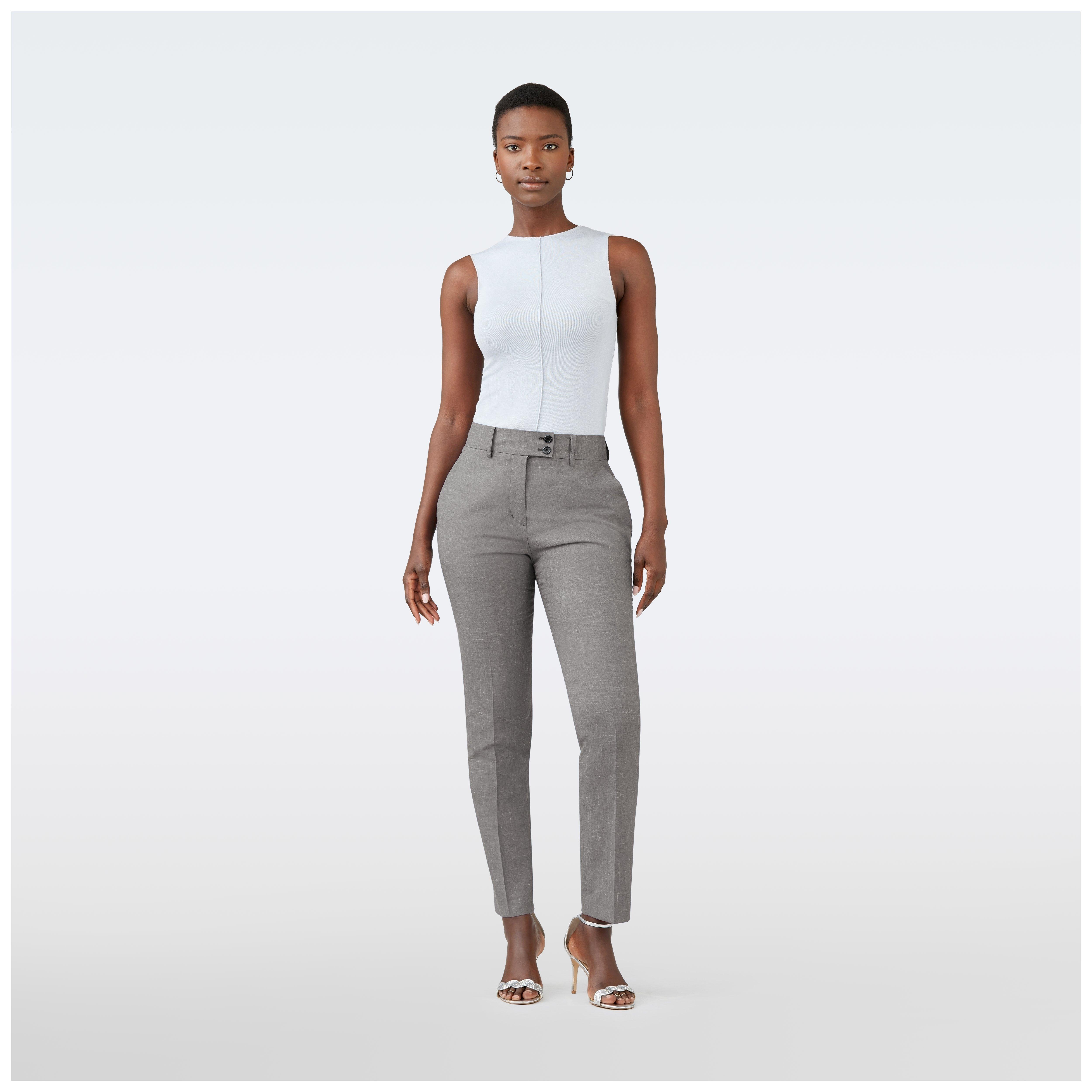 Custom Pants Made For You - Stockport Wool Linen Light Gray Pants Women ...