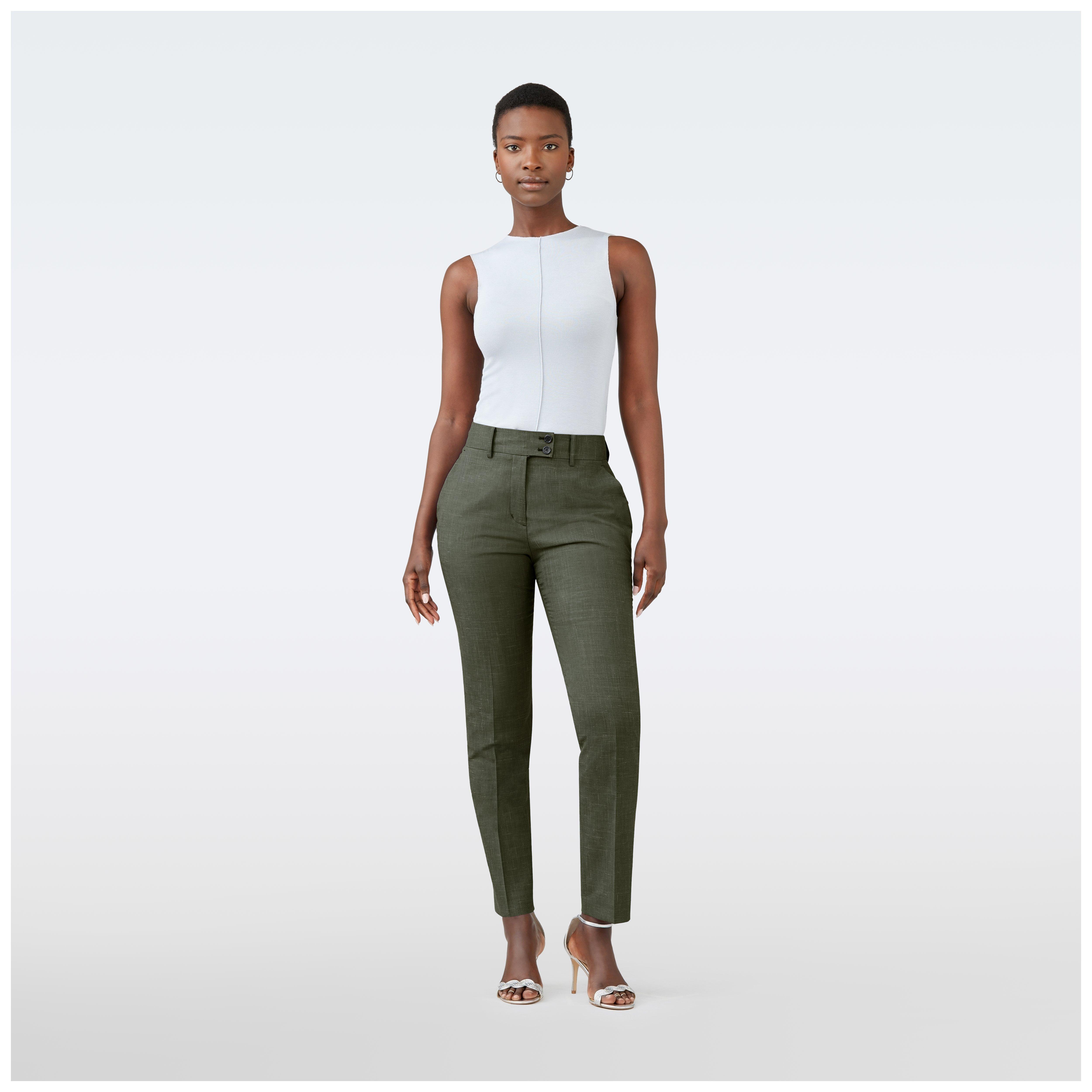 Custom Pants Made For You - Stockport Wool Linen Olive Pants Women ...