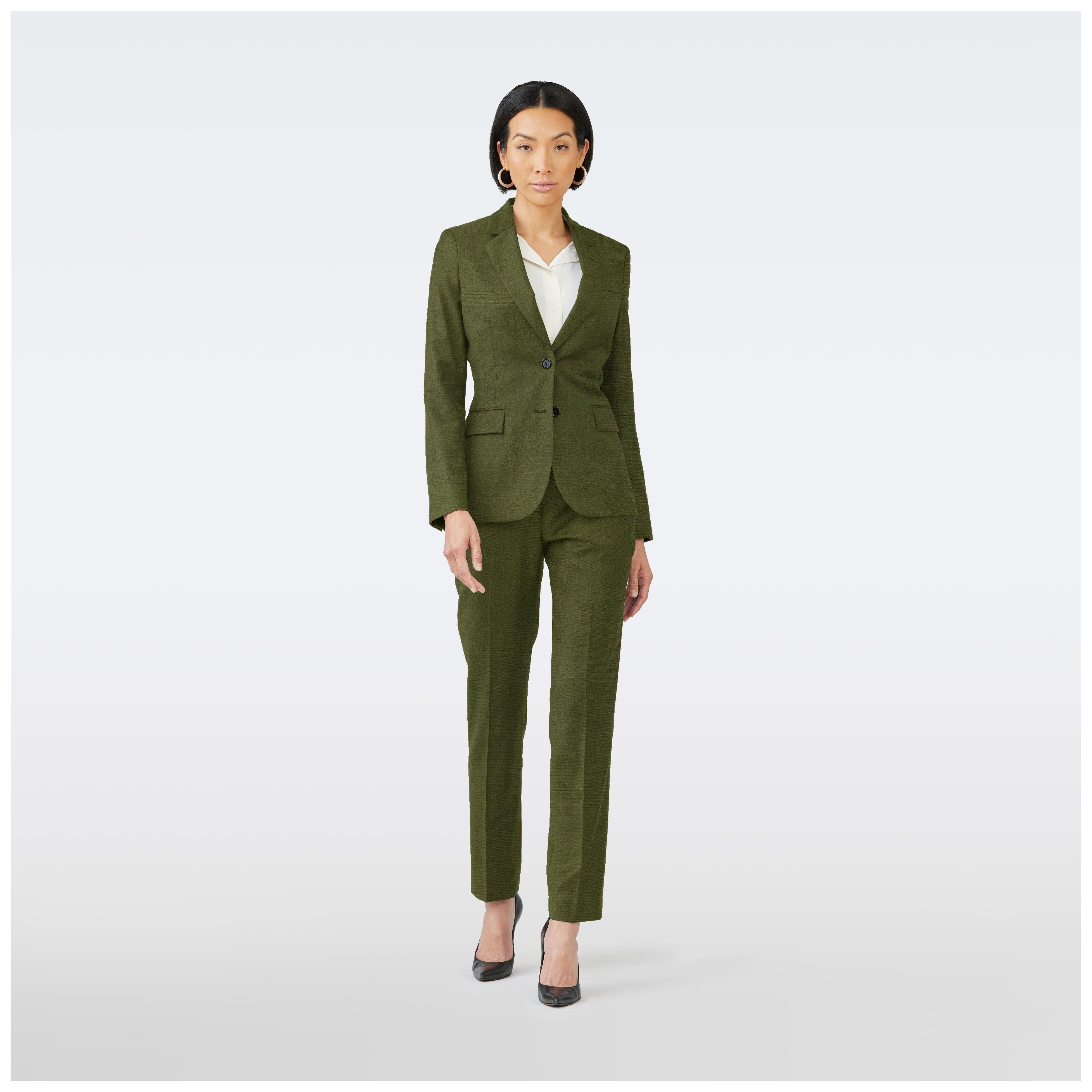 Custom Suits Made For You - Howell Wool Stretch Olive Suit Women | INDOCHINO