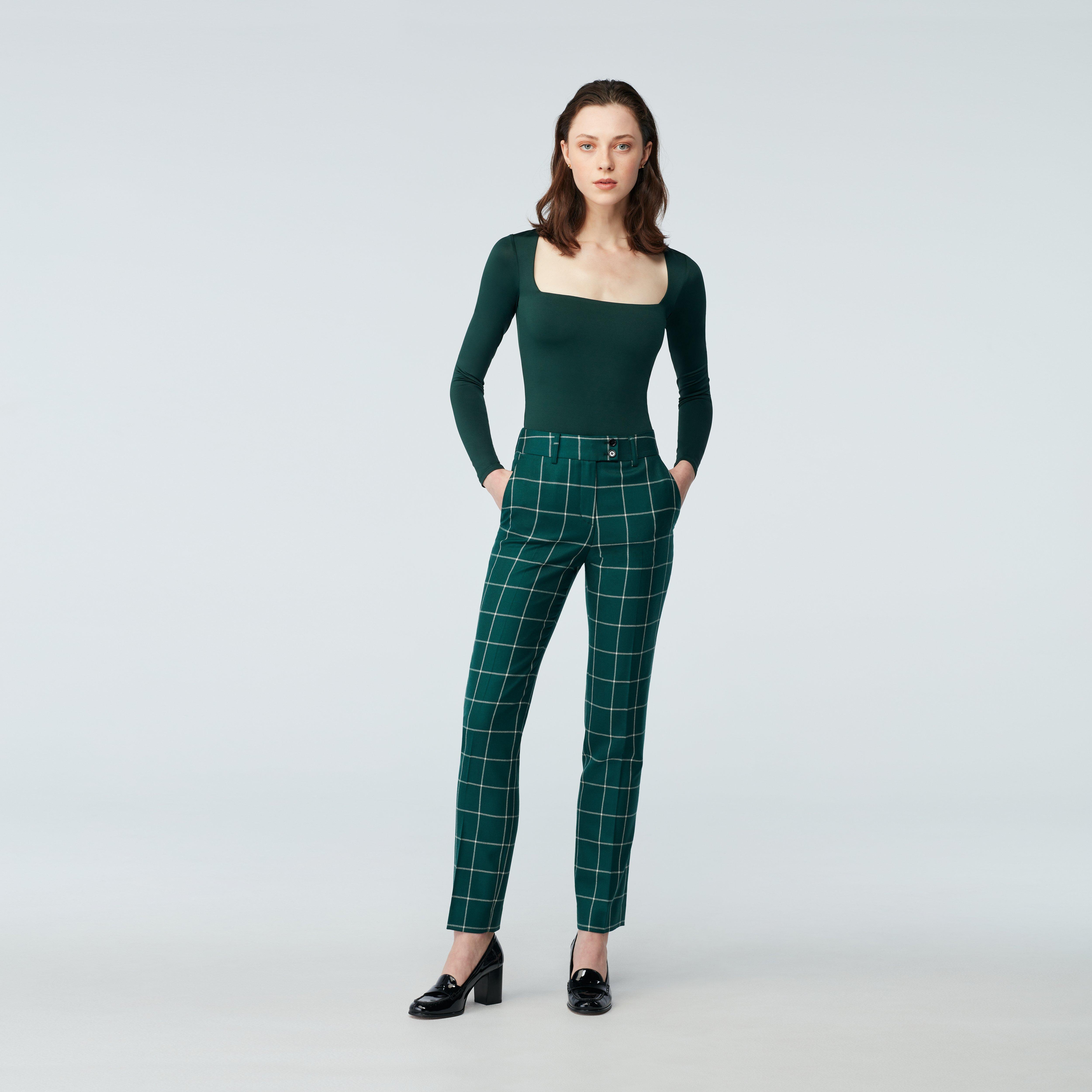 Custom Pants Made For You - Durham Windowpane Hunter Green Pants Women ...