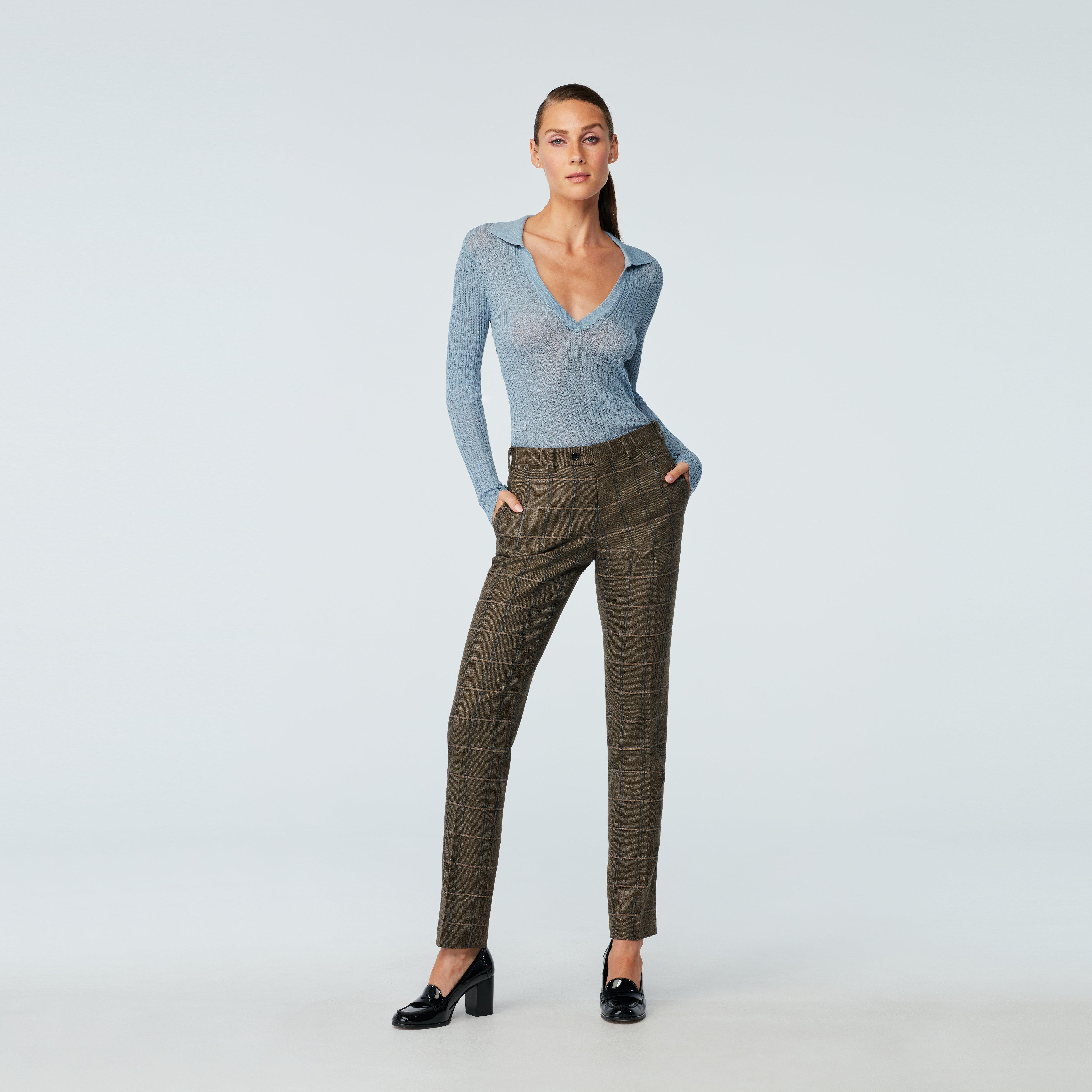 Custom Pants Made For You - Magliano Check Brown Pants Women | INDOCHINO