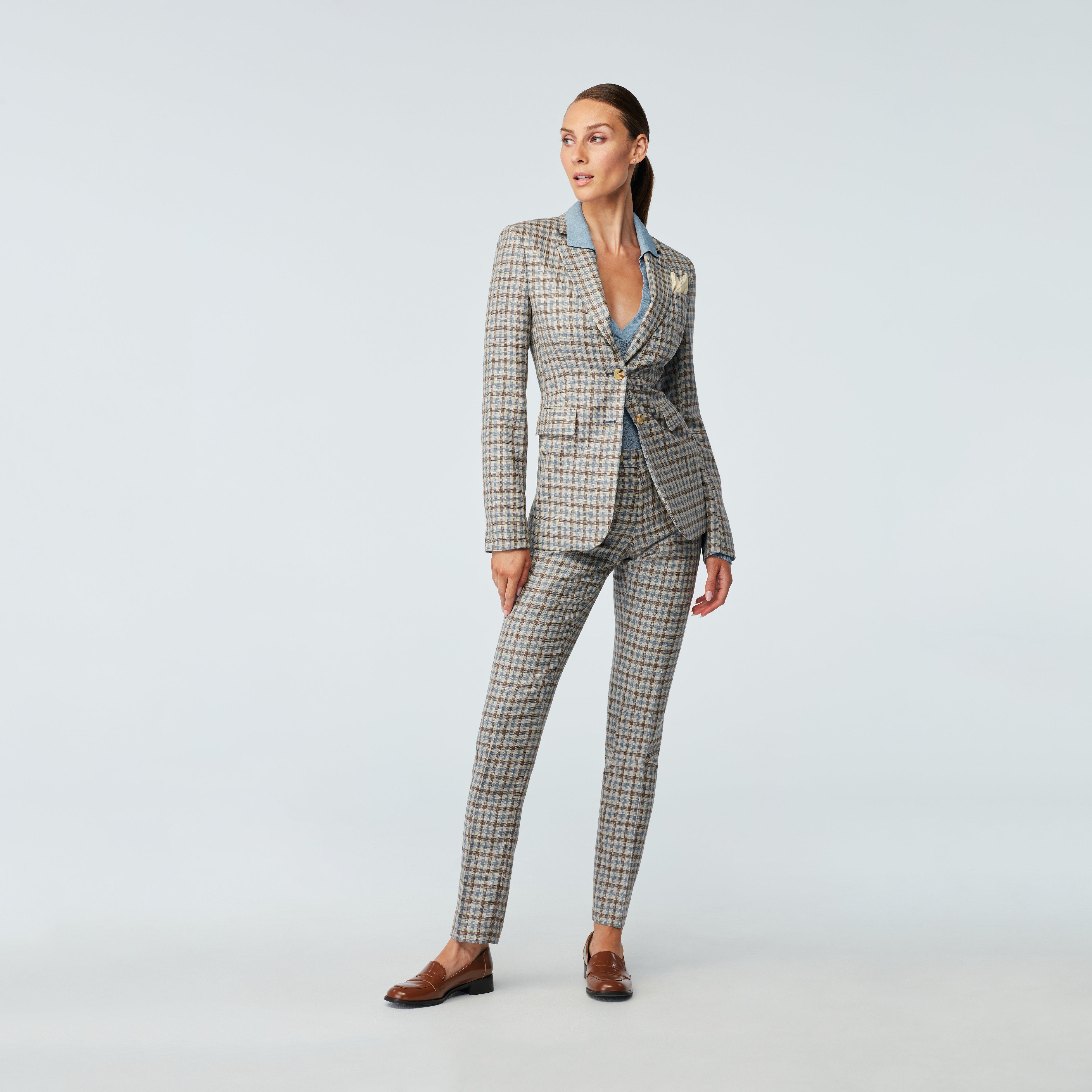 Custom Blazers Made For You - Milazzo Check Cream with Stone Blue ...