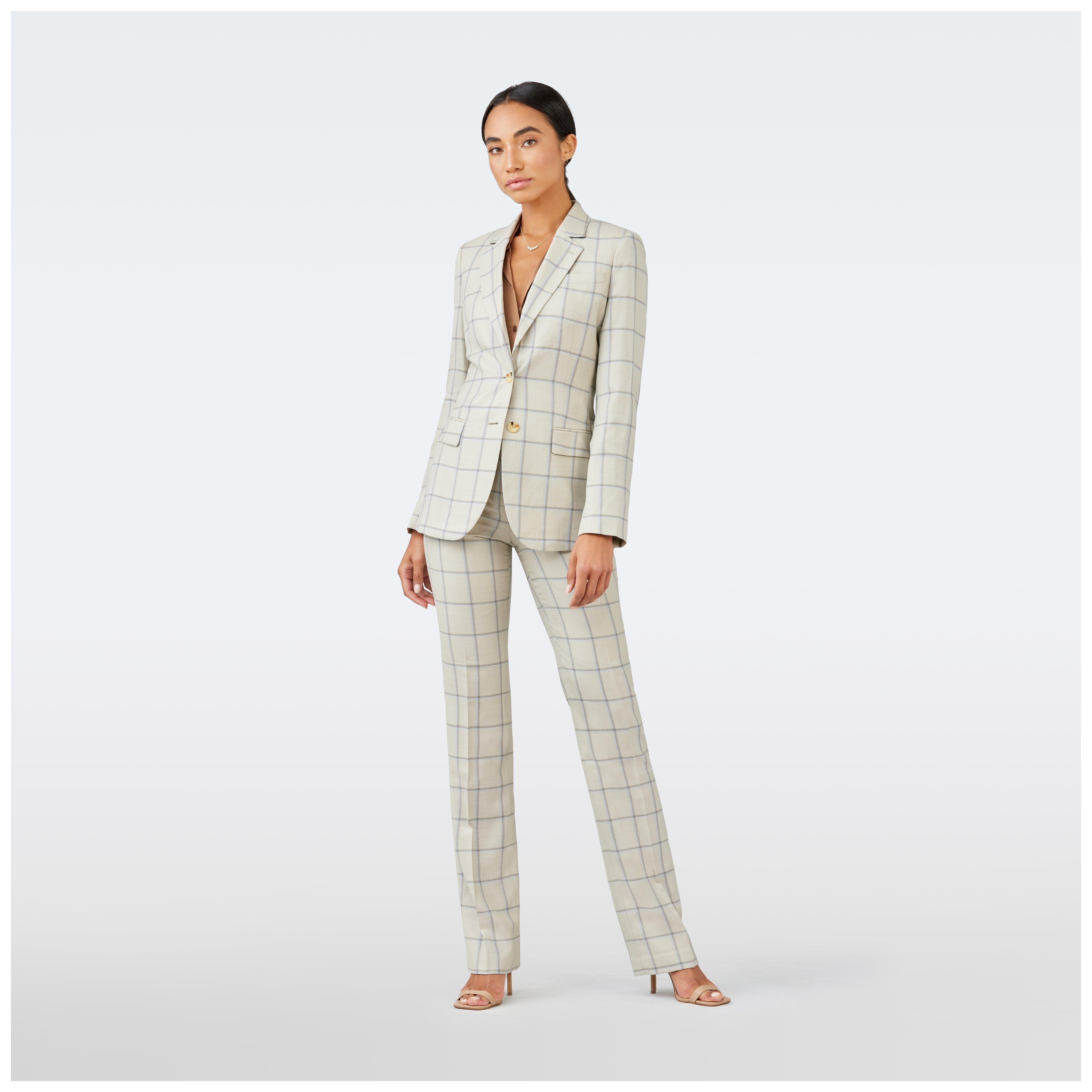Custom Suits Made For You - Milazzo Windowpane Cream with Stone Blue ...