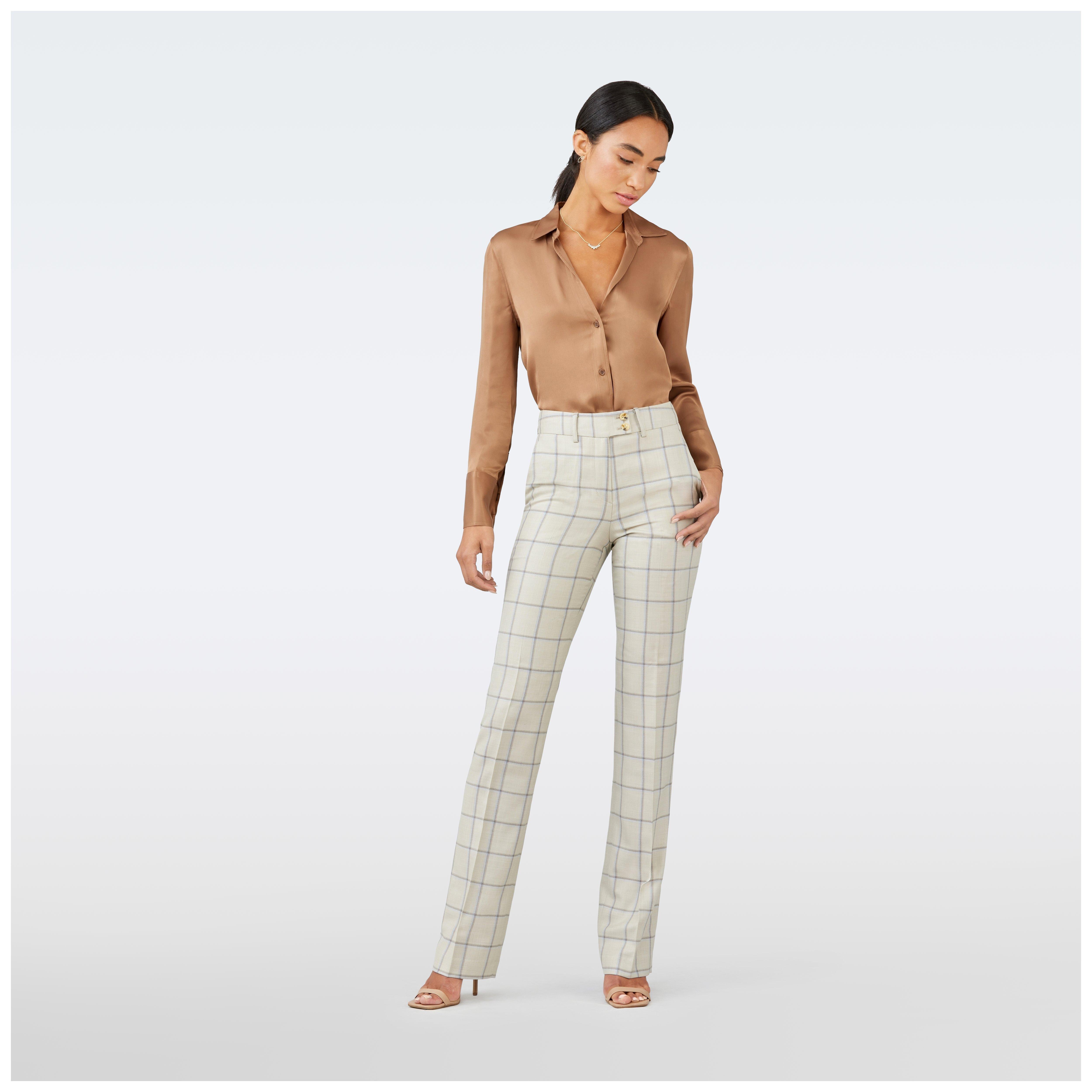 Custom Pants Made For You - Milazzo Windowpane Cream with Stone Blue ...