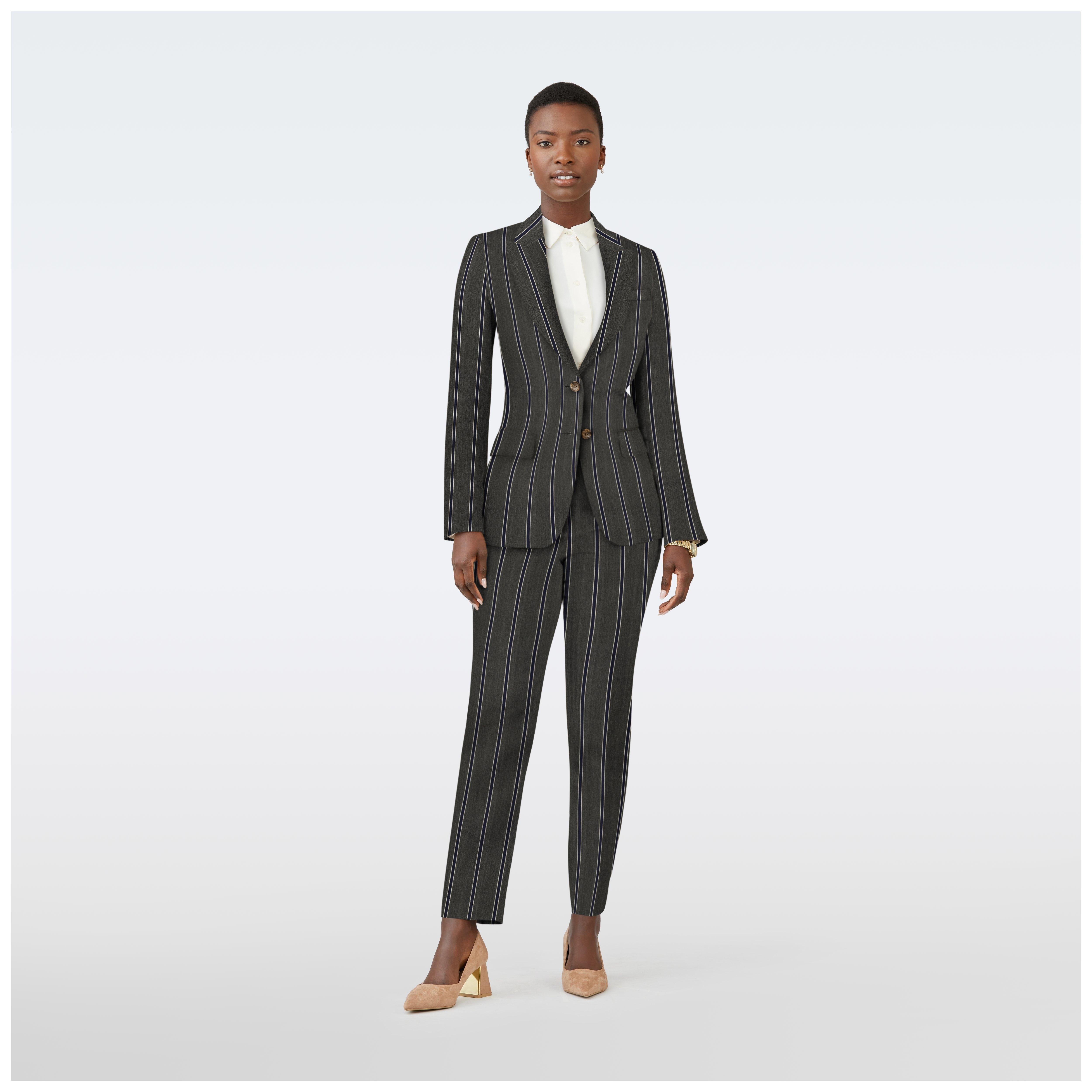 Custom Suits Made For You - Bardwell Stripe Gray Suit Women | INDOCHINO