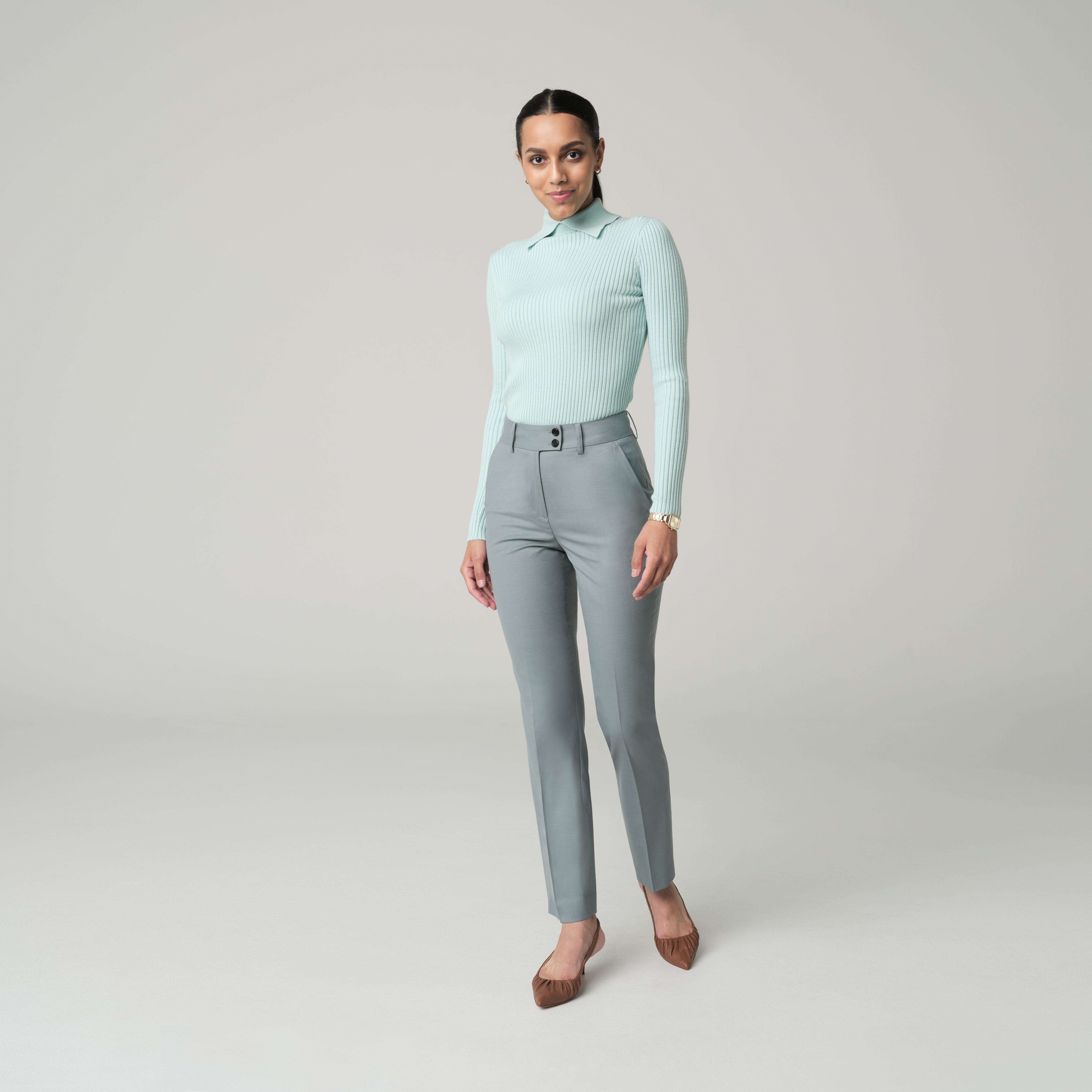 Custom Pants Made For You - Harrogate Light Teal Pants Women | INDOCHINO