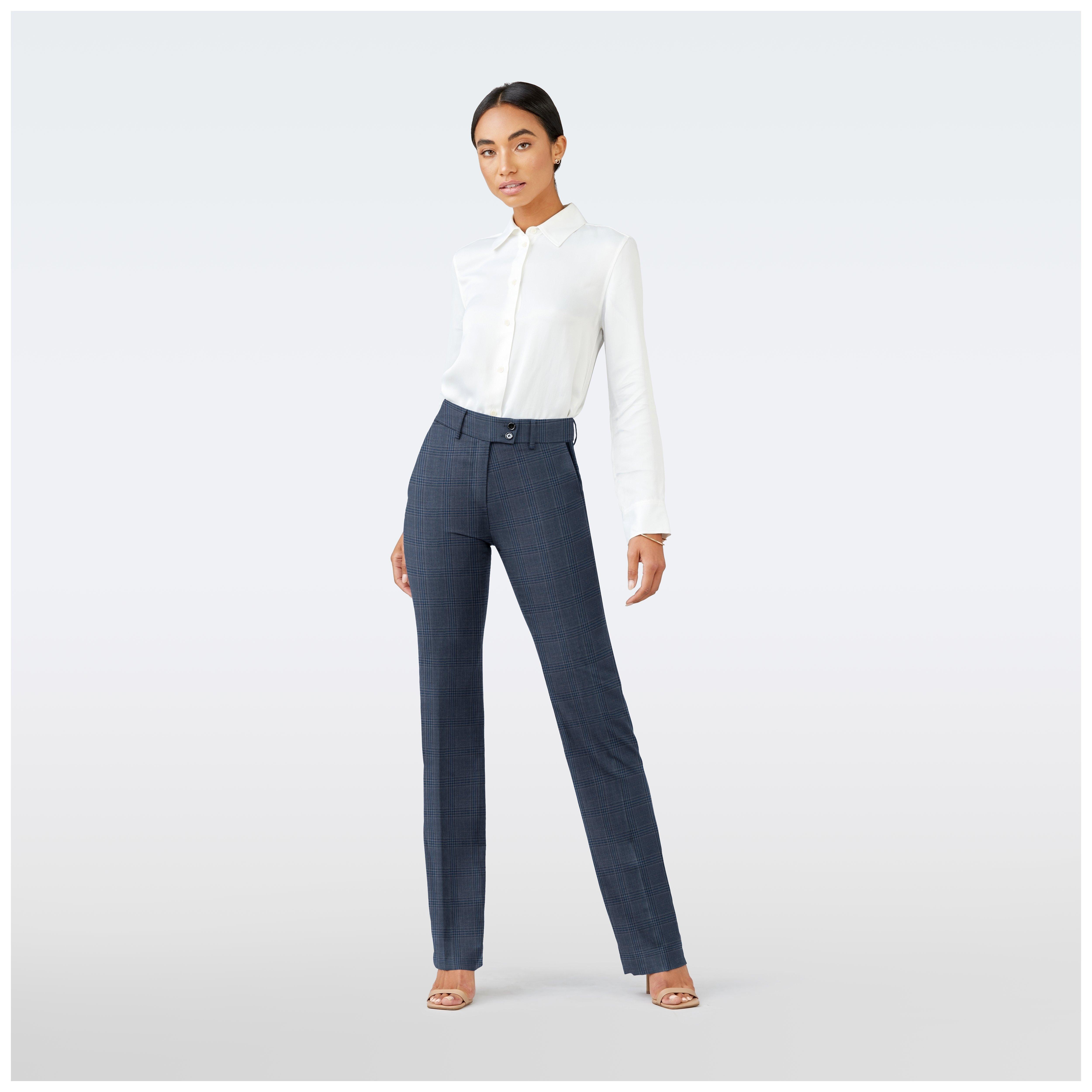 Custom Pants Made For You - Lydney Check Teal Pants Women| INDOCHINO